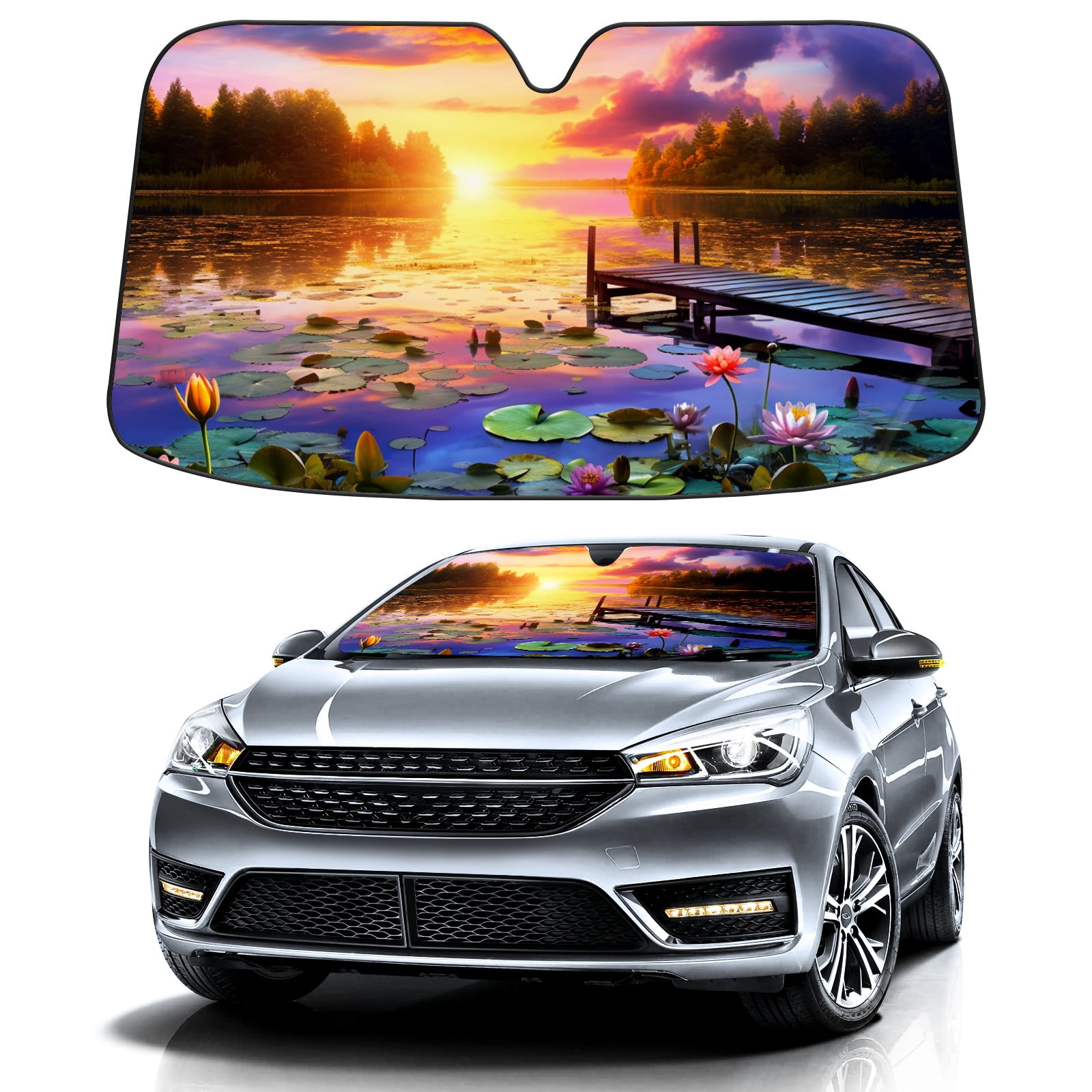 Car Windshield Sun Shade For Front Window Lake Colorfull Lilies ...