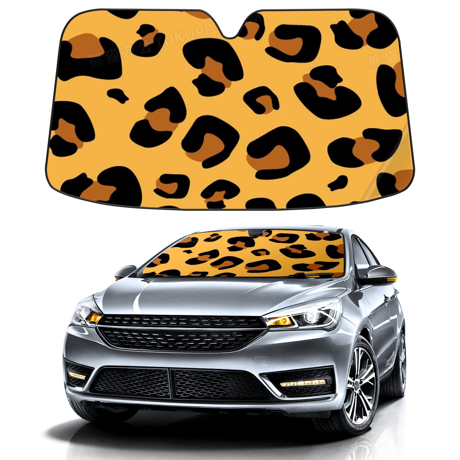 Car Windshield Sun Shade For Front Window Leopard Print Foldable ...