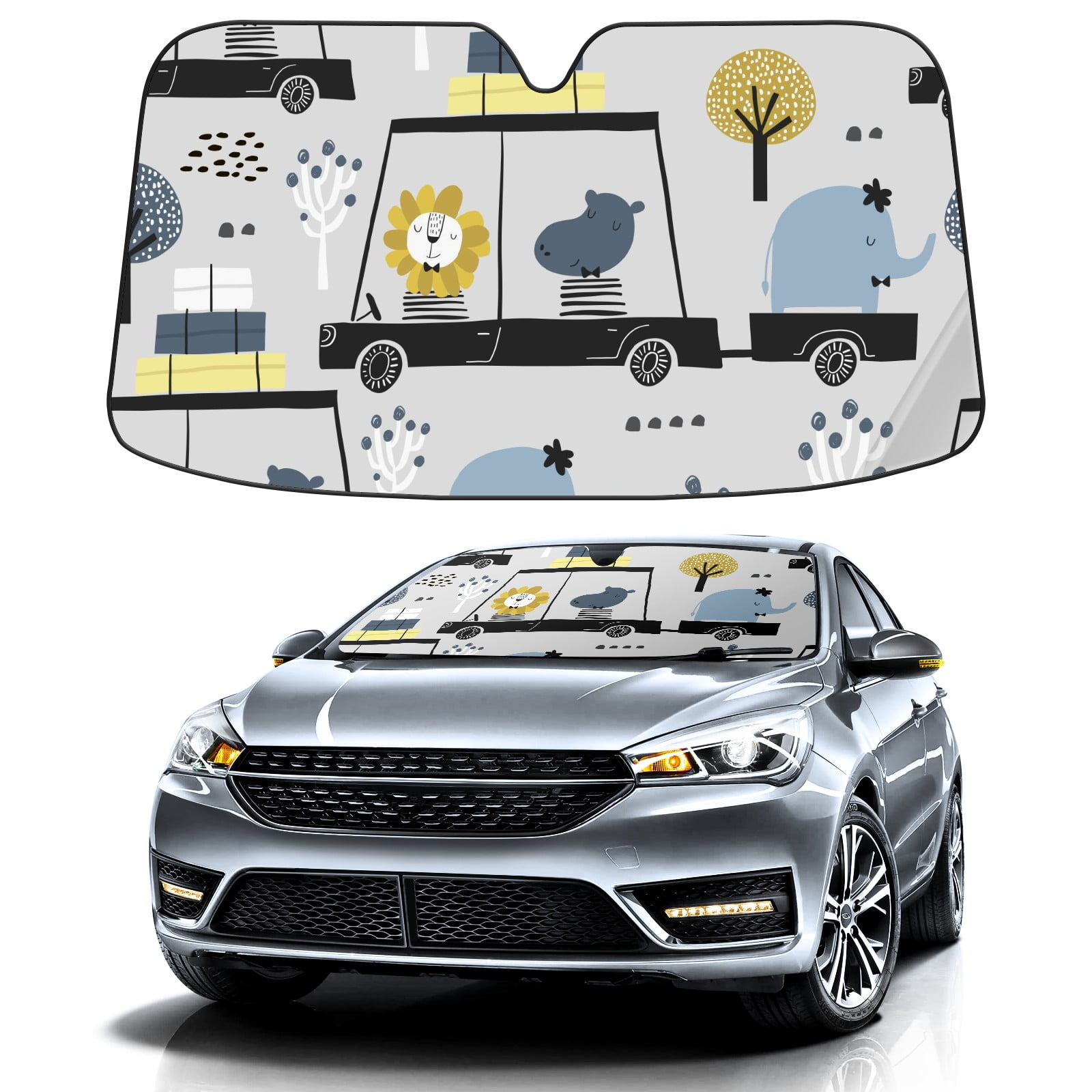 Car Windshield Sun Shade For Front Window Lion Hippo Foldable Vehicle ...