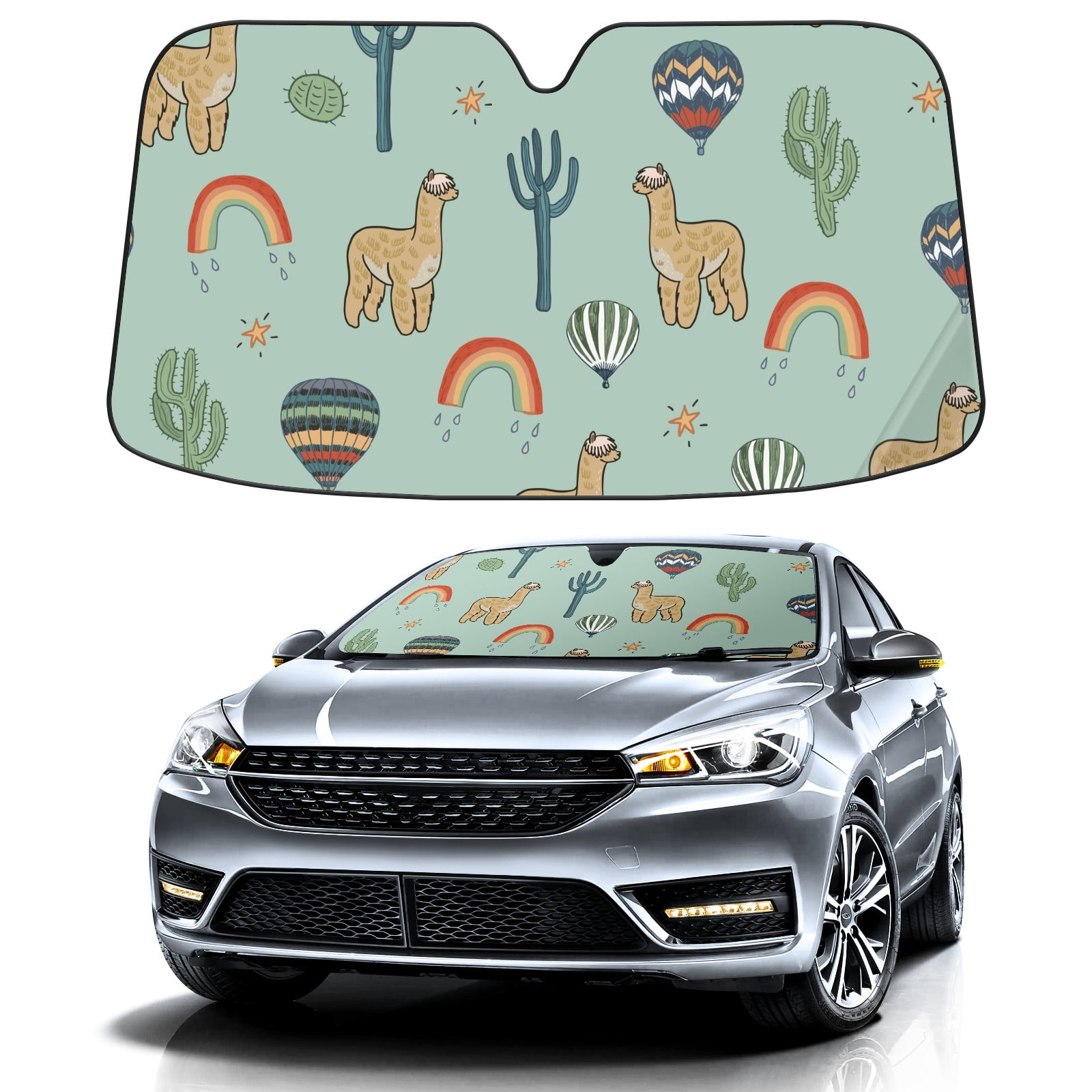 Car Windshield Sun Shade For Front Window Llama Alpaca Rainbow Foldable ...