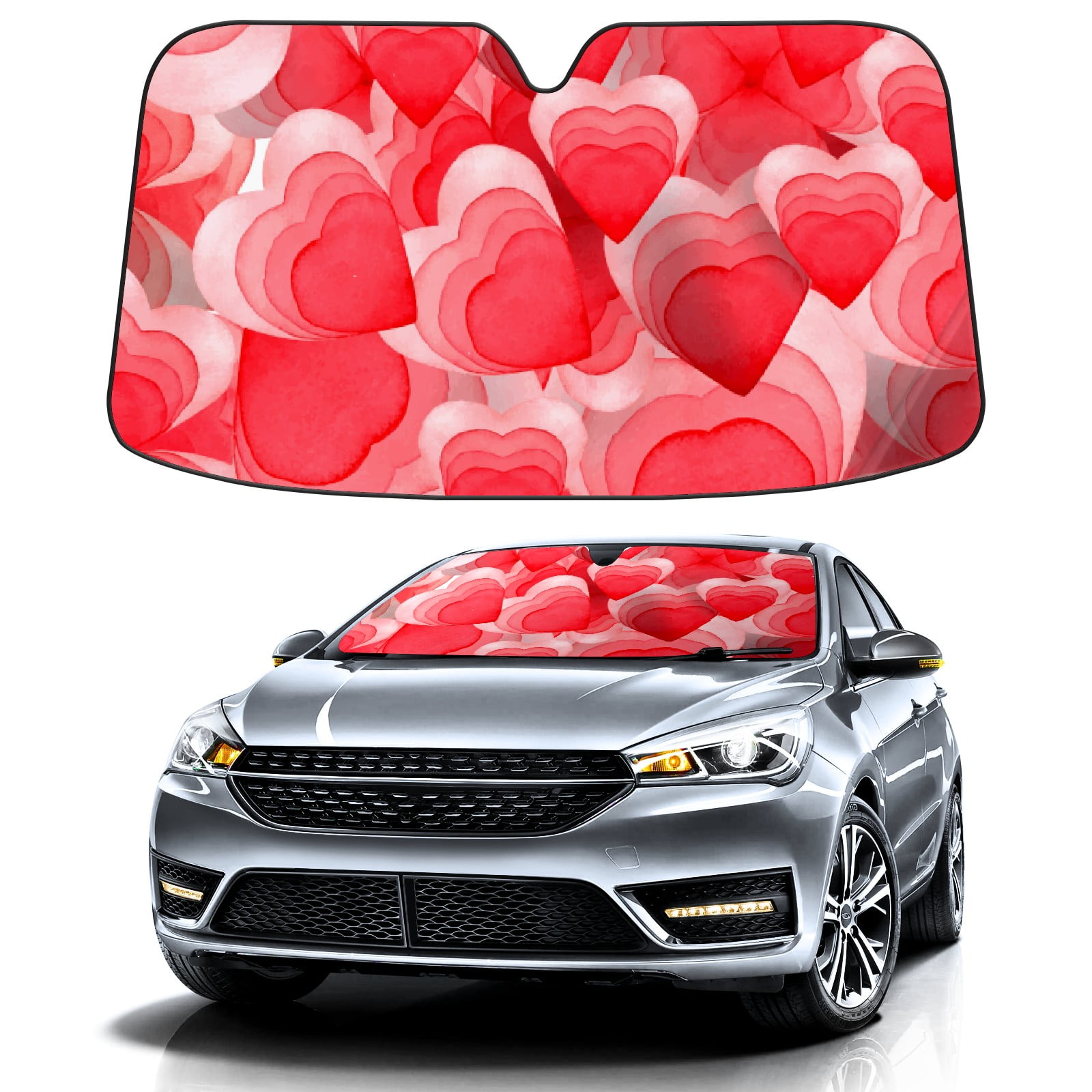 Car Windshield Sun Shade For Front Window Love Heart Foldable Vehicle ...