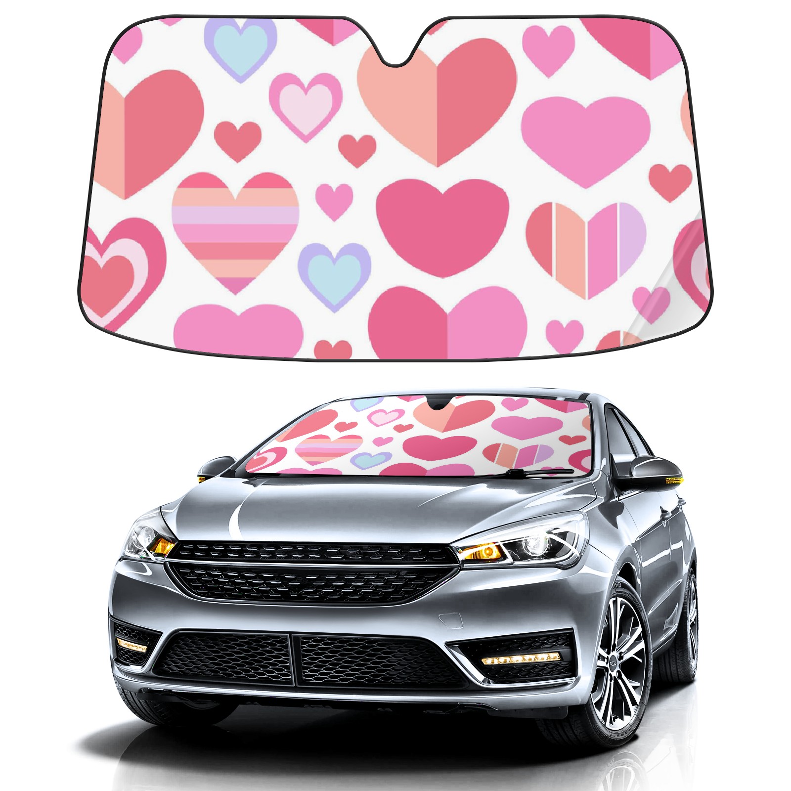 Car Windshield Sun Shade For Front Window Love Hearts Foldable Vehicle ...