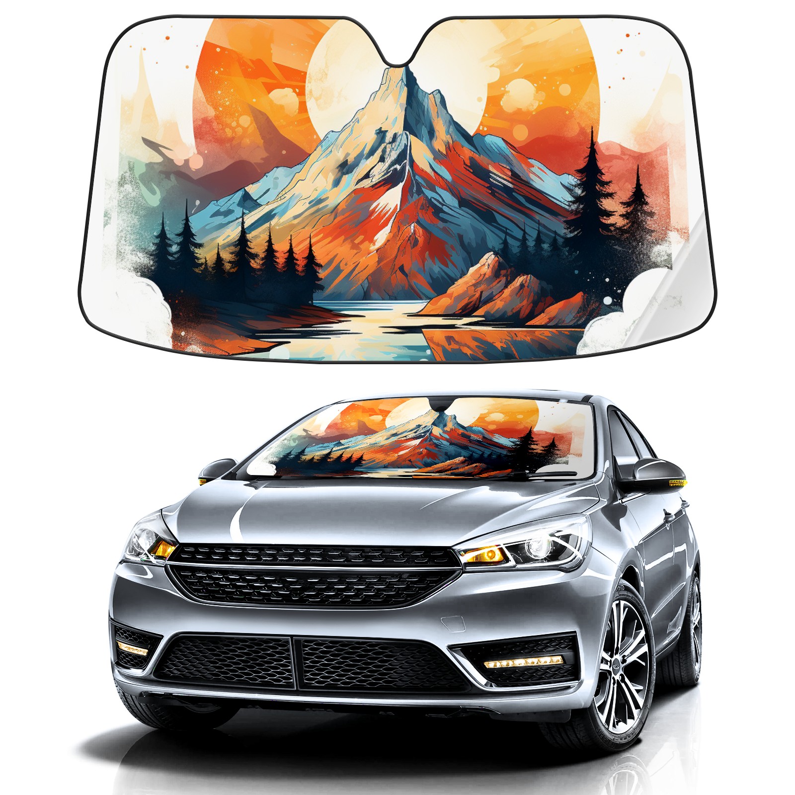 Car Windshield Sun Shade For Front Window Mountain And Sunset2 Foldable ...
