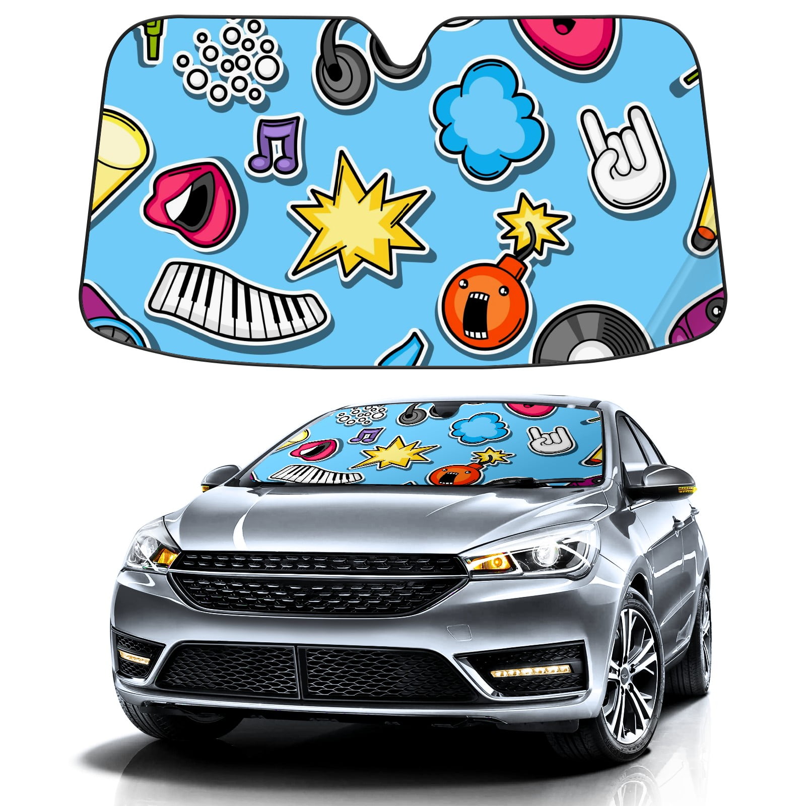 Car Windshield Sun Shade For Front Window Music Party Kawaii Foldable ...