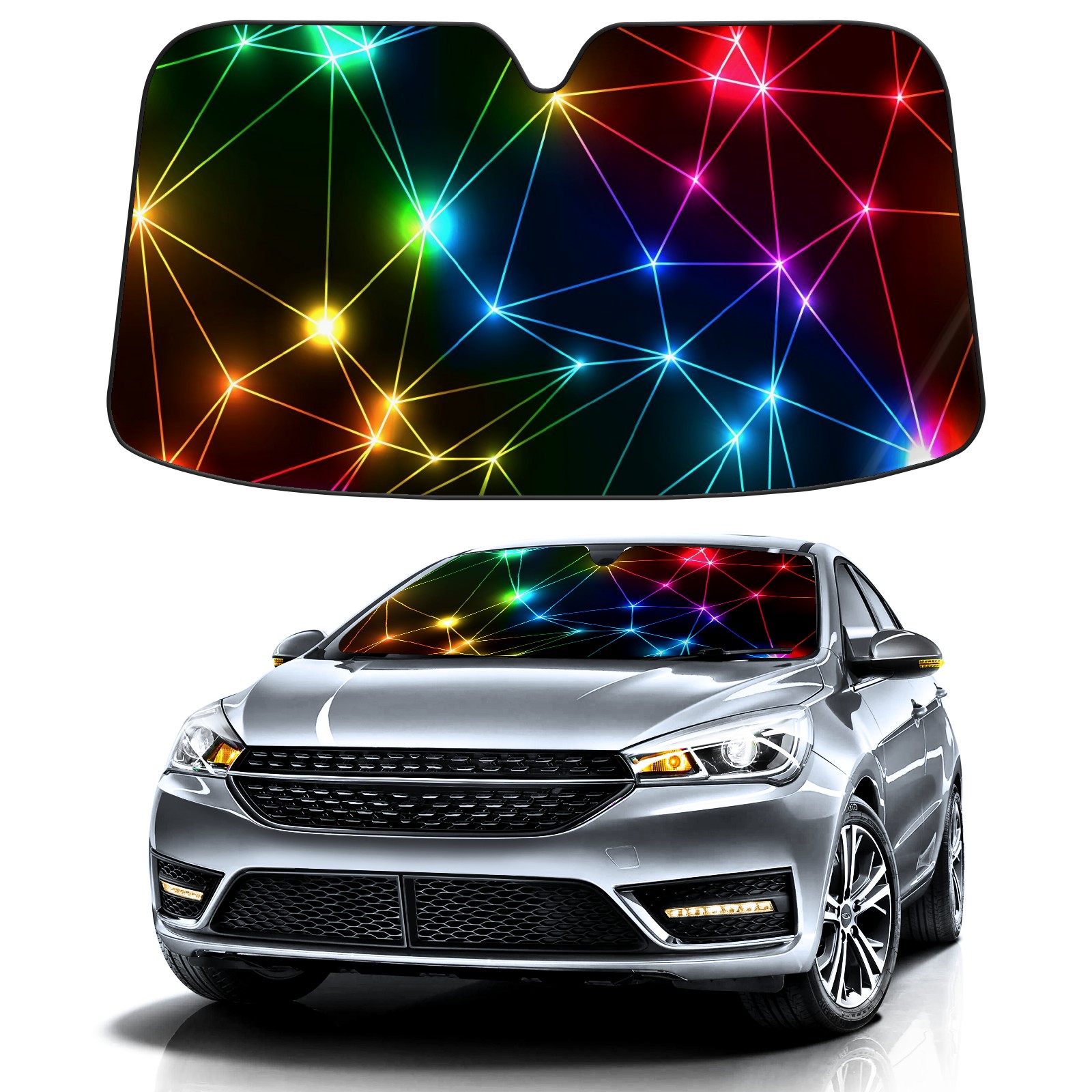 Car Windshield Sun Shade For Front Window Neon Rainbow Foldable Vehicle ...