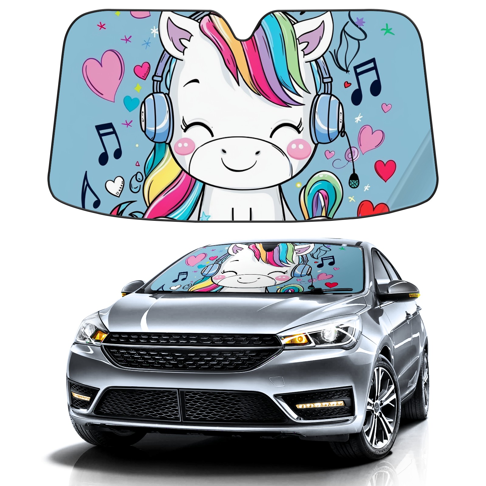 Car Windshield Sun Shade For Front Window Nnicorn With Rainbow Hair (3 ...