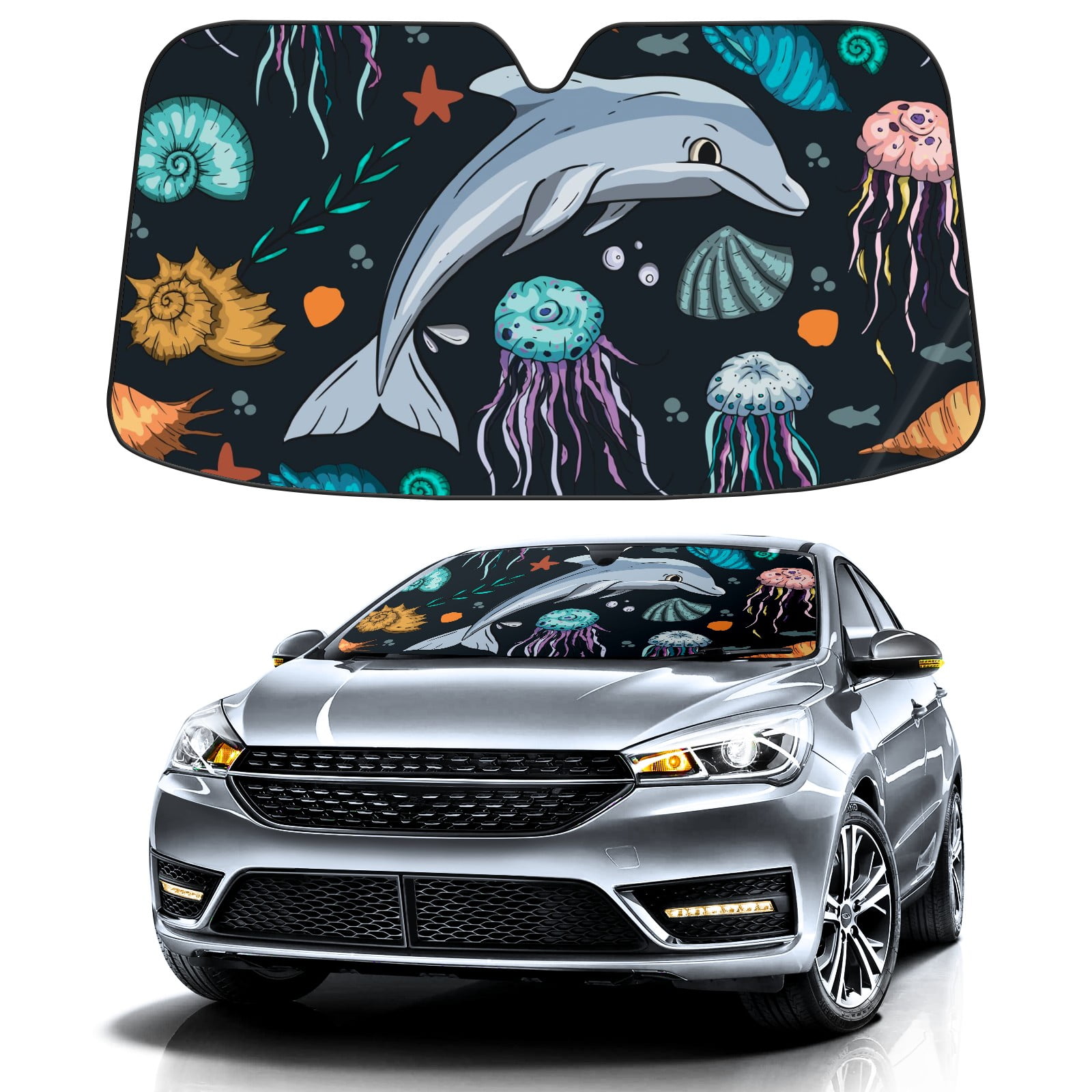 Car Windshield Sun Shade For Front Window Ocean Dolphin Jellyfish ...
