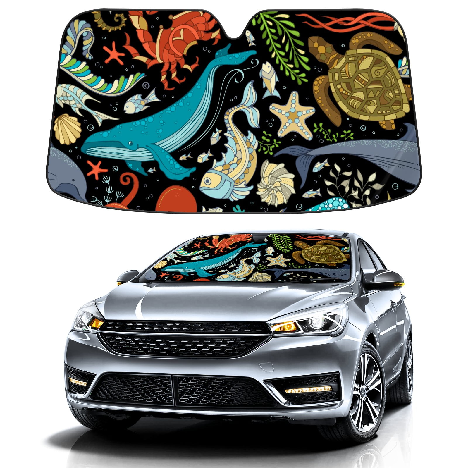 Car Windshield Sun Shade For Front Window Octopus Whale Dolphin Turtle ...