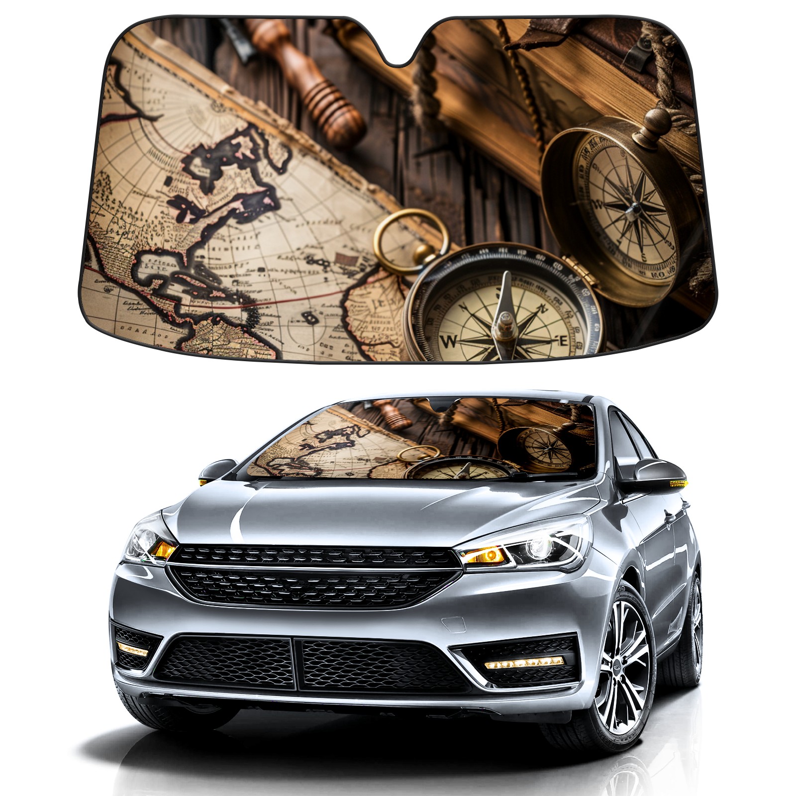 Car Windshield Sun Shade For Front Window Old Map Of The World (2 ...