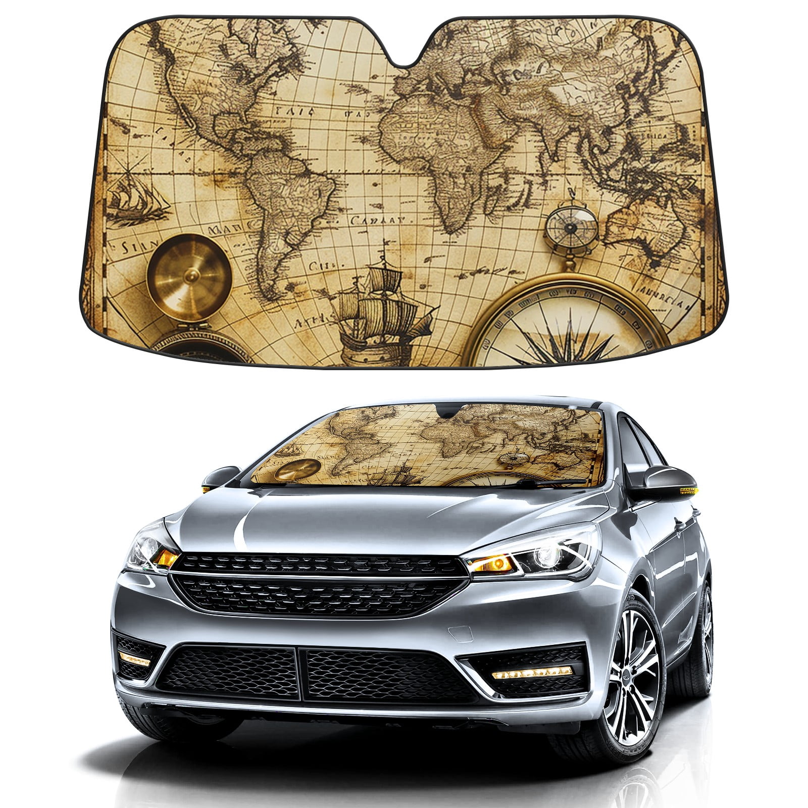 Car Windshield Sun Shade For Front Window Old Map Of The World (3 ...