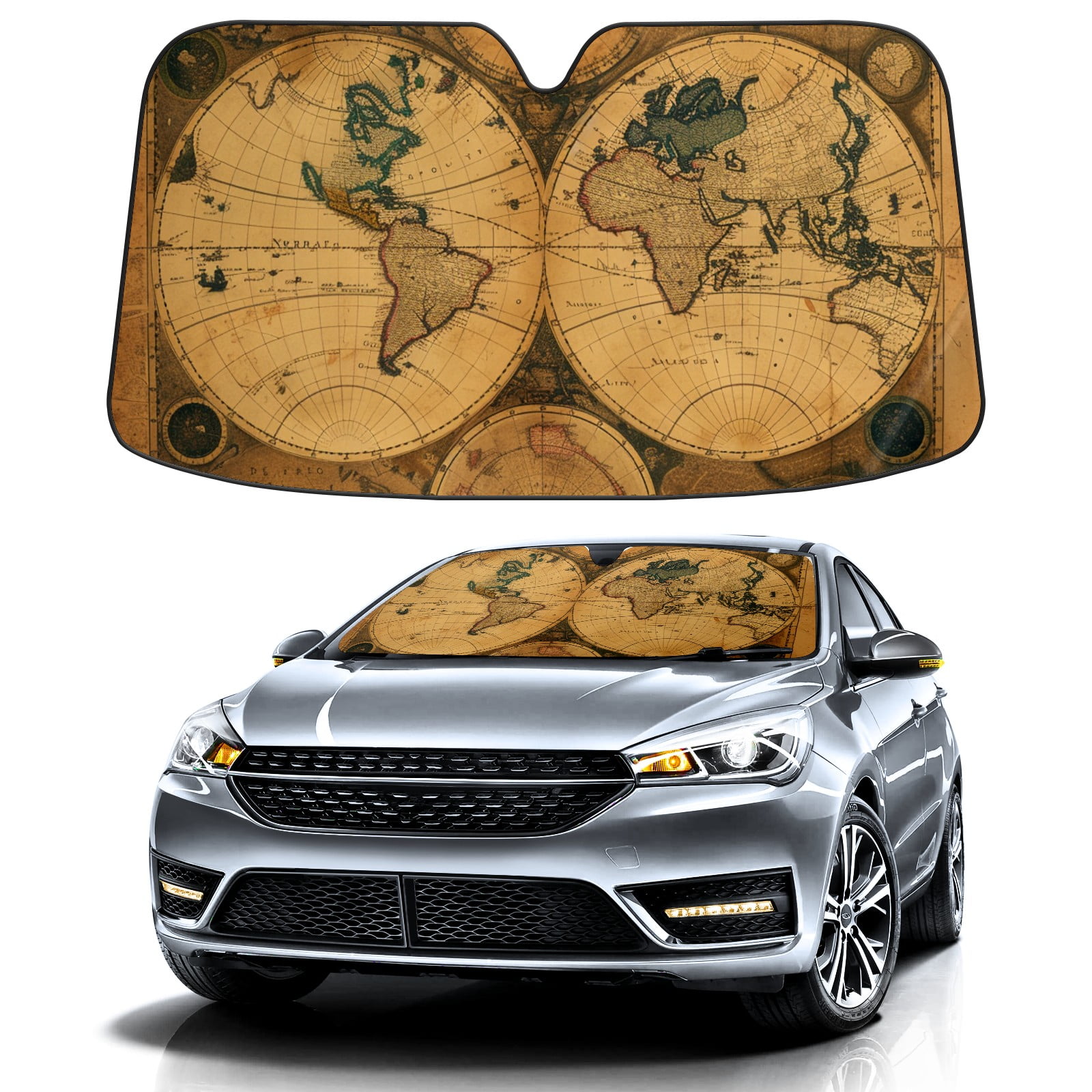 Car Windshield Sun Shade For Front Window Old Map Of The World Foldable ...