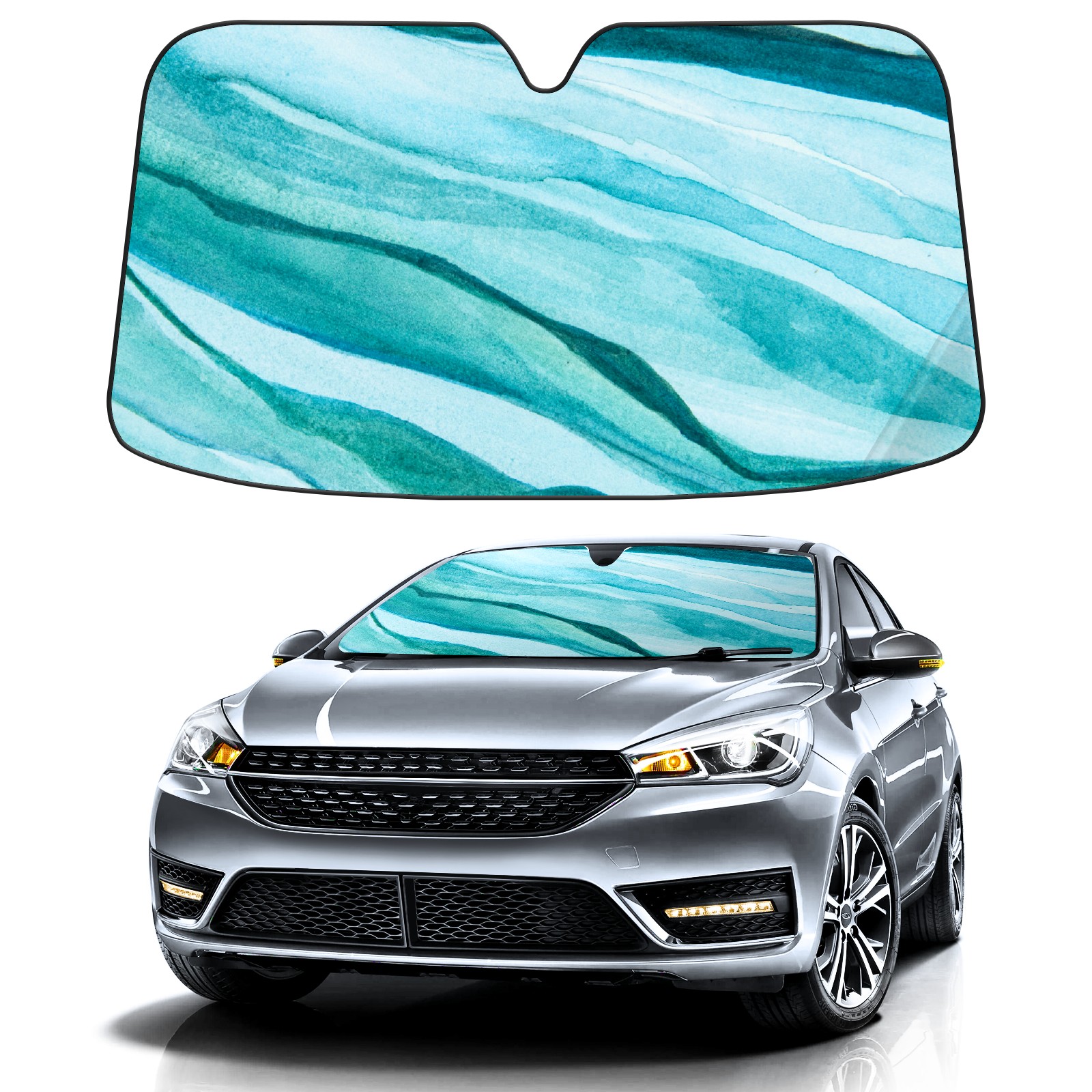 Car Windshield Sun Shade For Front Window Ombre Teal Blue Watercolor ...