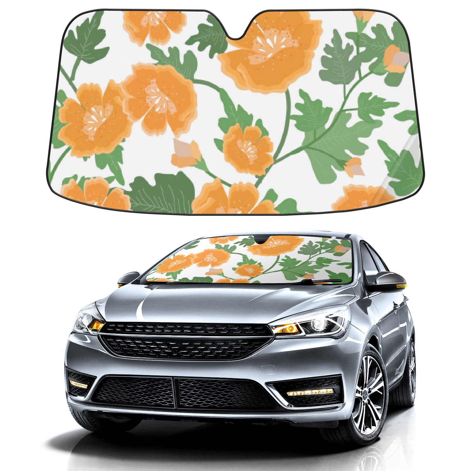 Car Windshield Sun Shade For Front Window Orange Petals Foldable ...