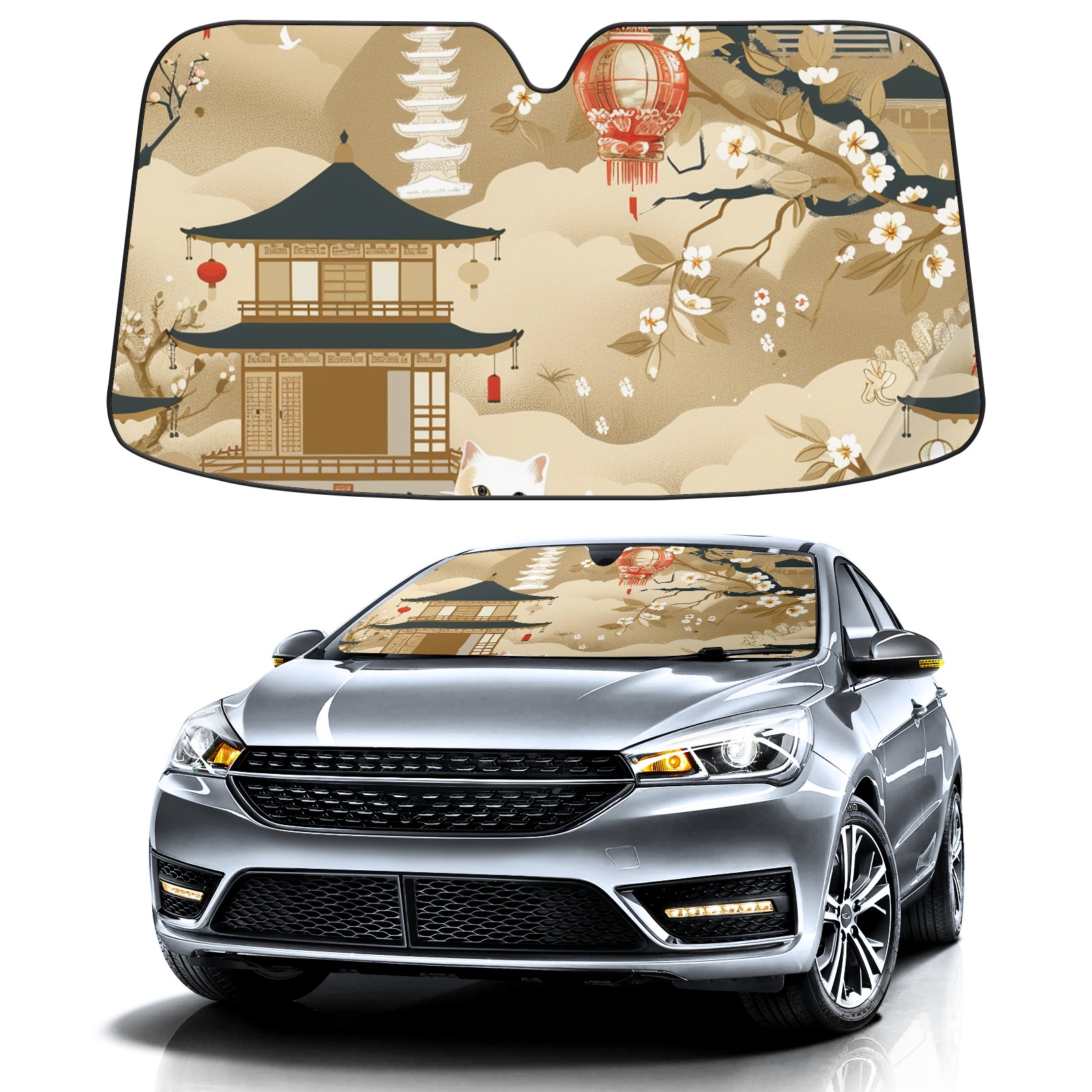 Car Windshield Sun Shade For Front Window Painting (2) Foldable Vehicle ...