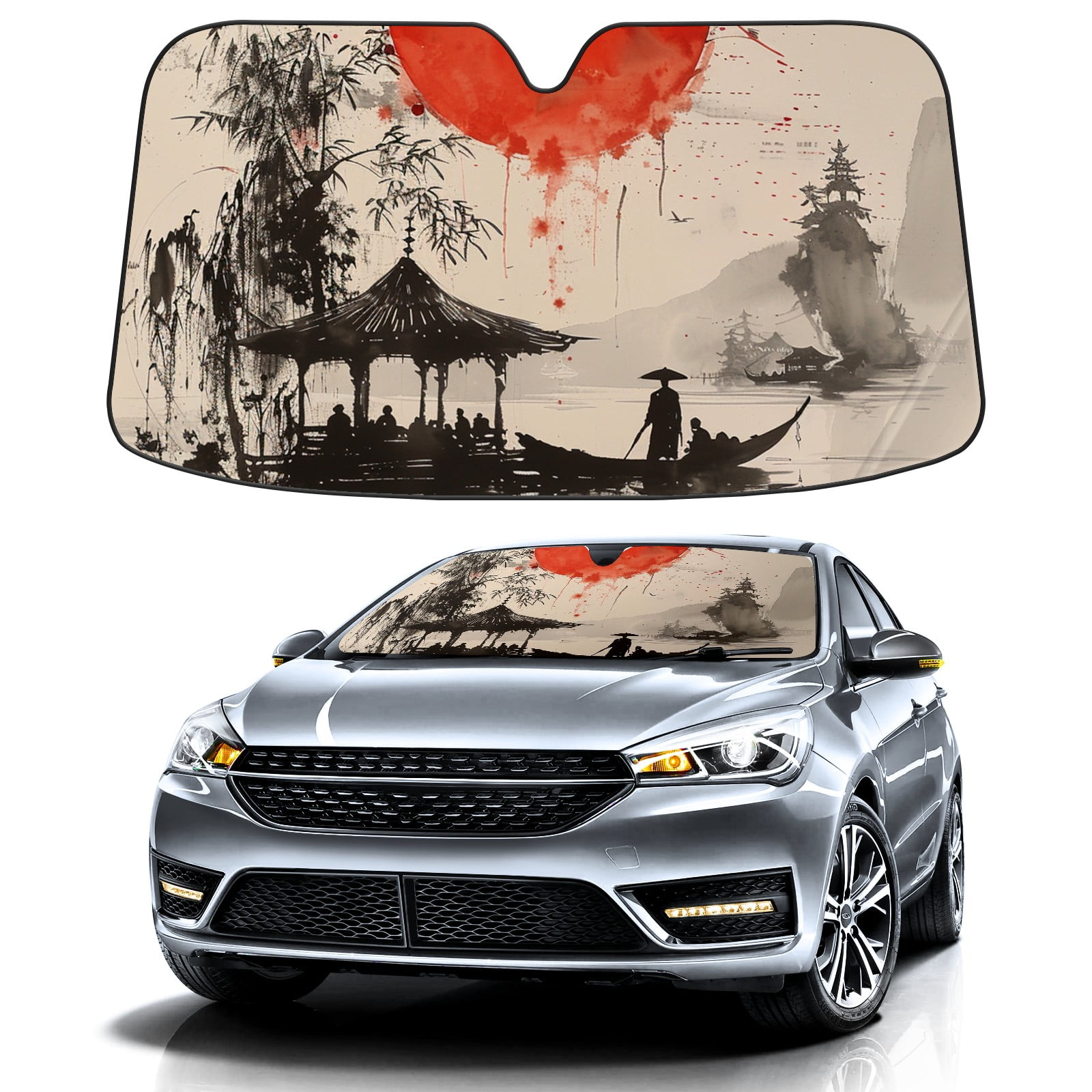 Car Windshield Sun Shade For Front Window Painting (4) Foldable Vehicle ...