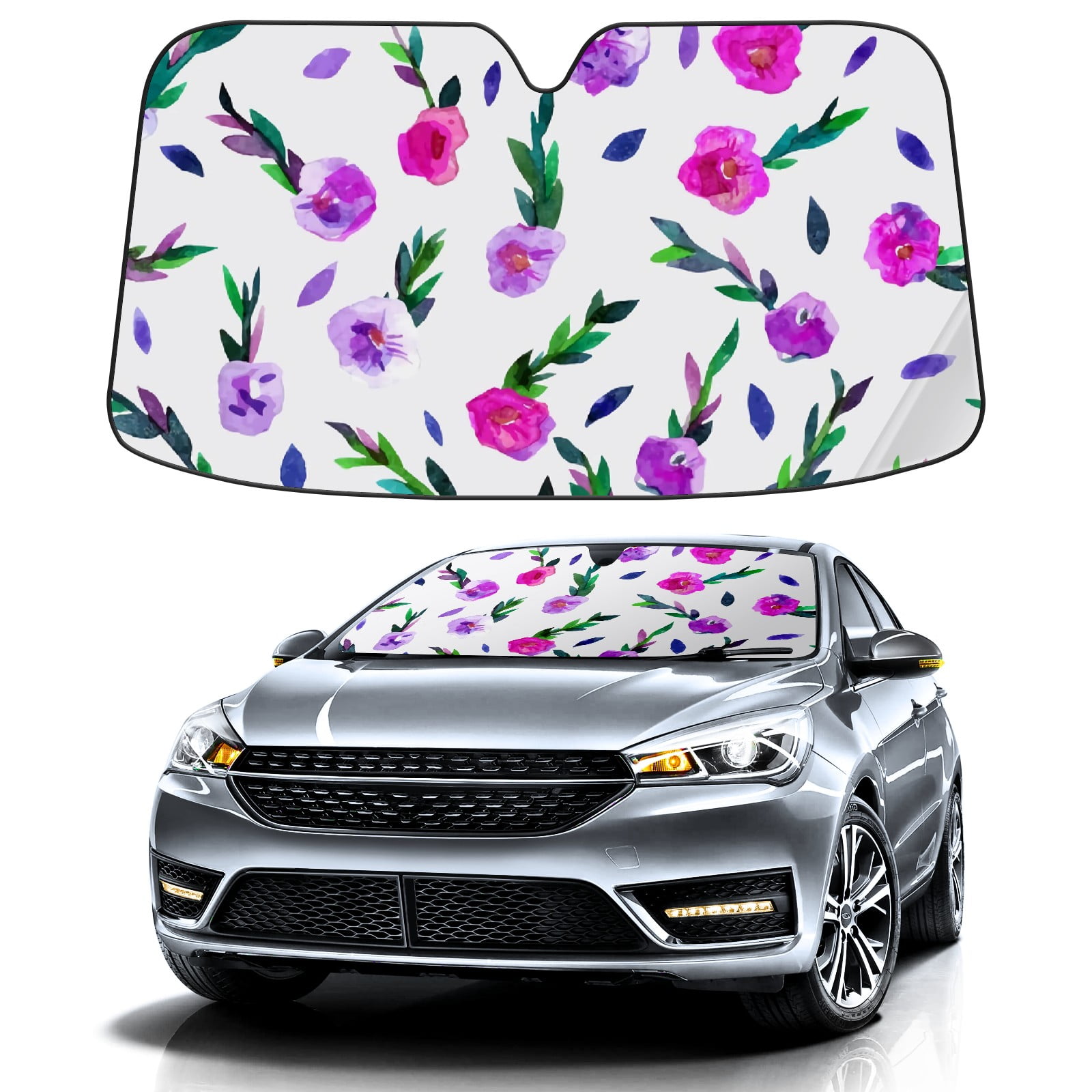 Car Windshield Sun Shade For Front Window Pale Purple With Flowers ...