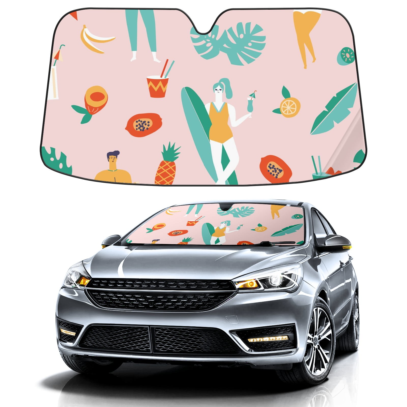Car Windshield Sun Shade For Front Window Palm Leaf Surfing Foldable ...