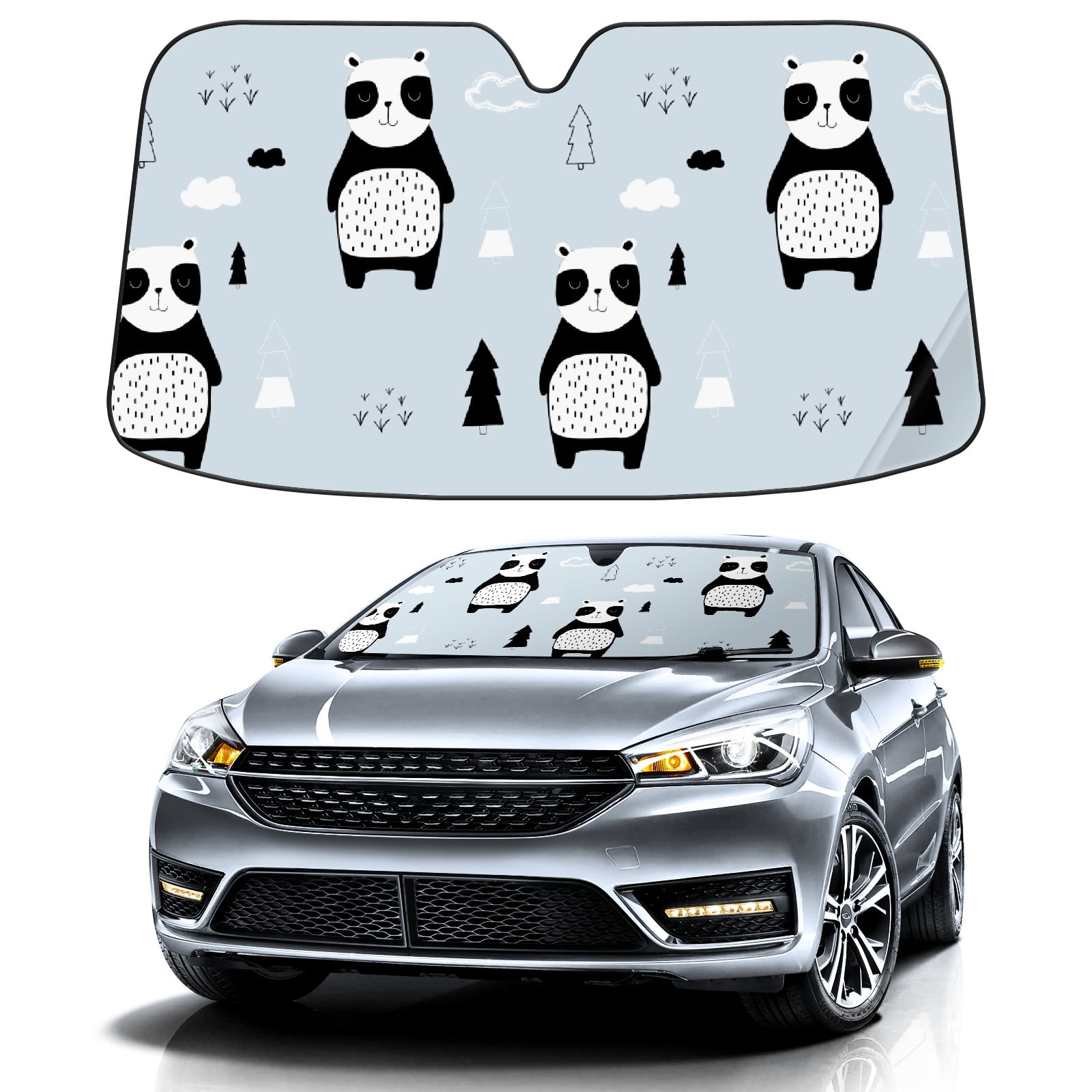 Car Windshield Sun Shade For Front Window Pandas Foldable Vehicle ...