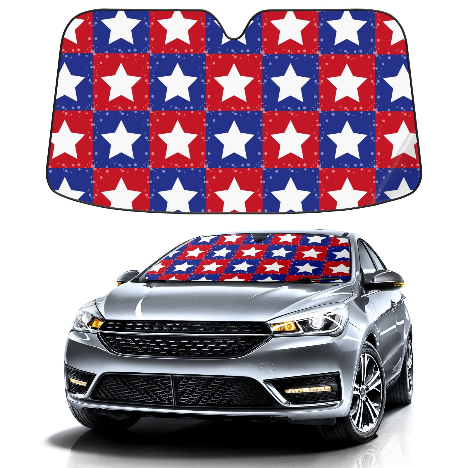 Car Windshield Sun Shade For Front Window Patriotic Stars Grid Foldable ...