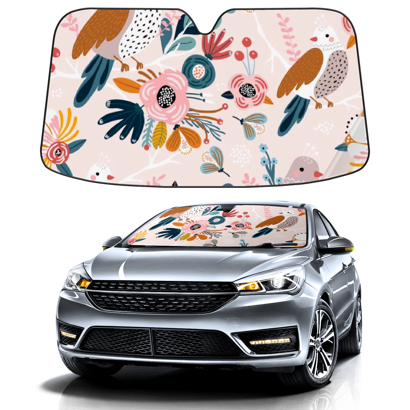 Car Windshield Sun Shade For Front Window Pink Bottom Field Bird ...