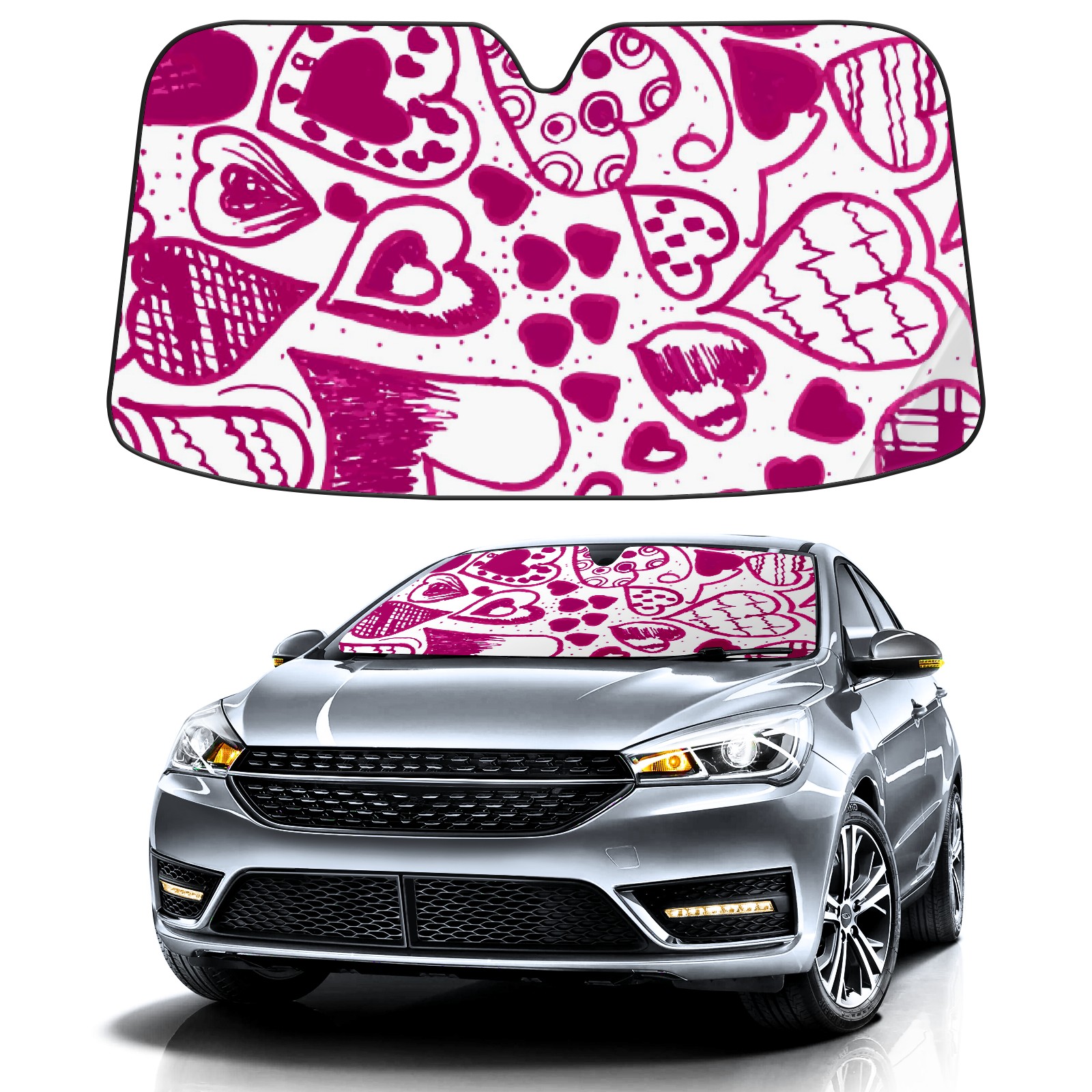 Car Windshield Sun Shade For Front Window Pink Heart Love Foldable ...