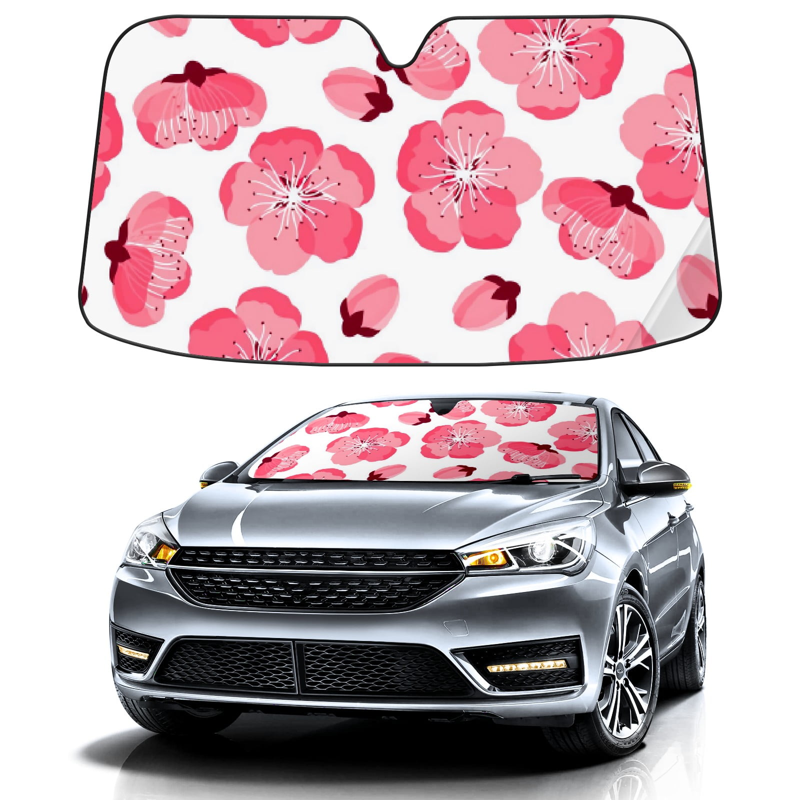 Car Windshield Sun Shade For Front Window Pink Peach Blossom Foldable ...