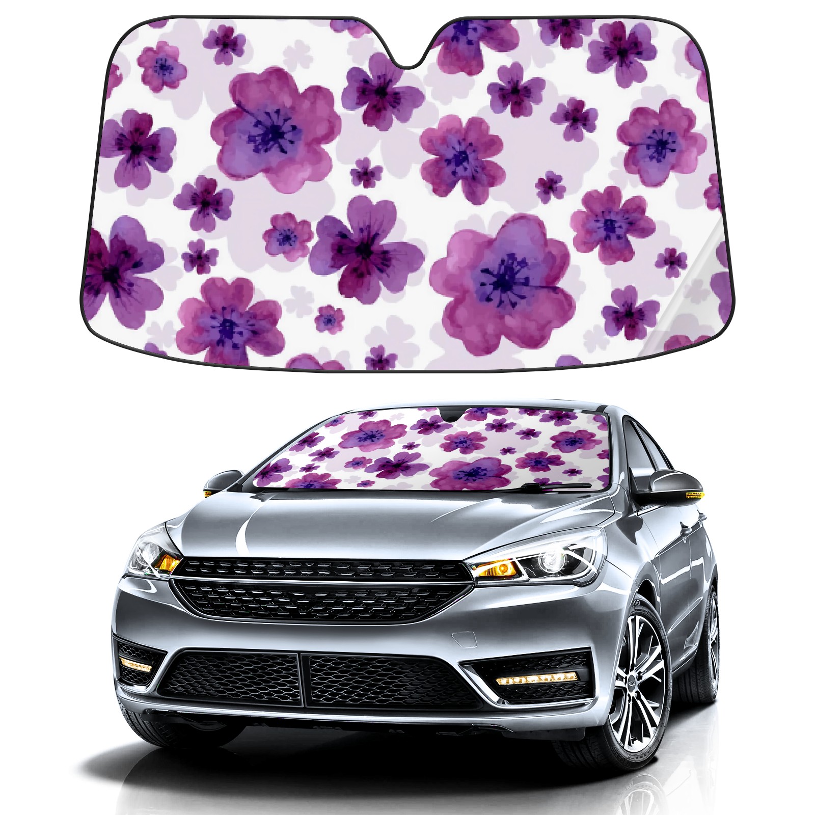 Car Windshield Sun Shade For Front Window Purple Flowers Foldable ...
