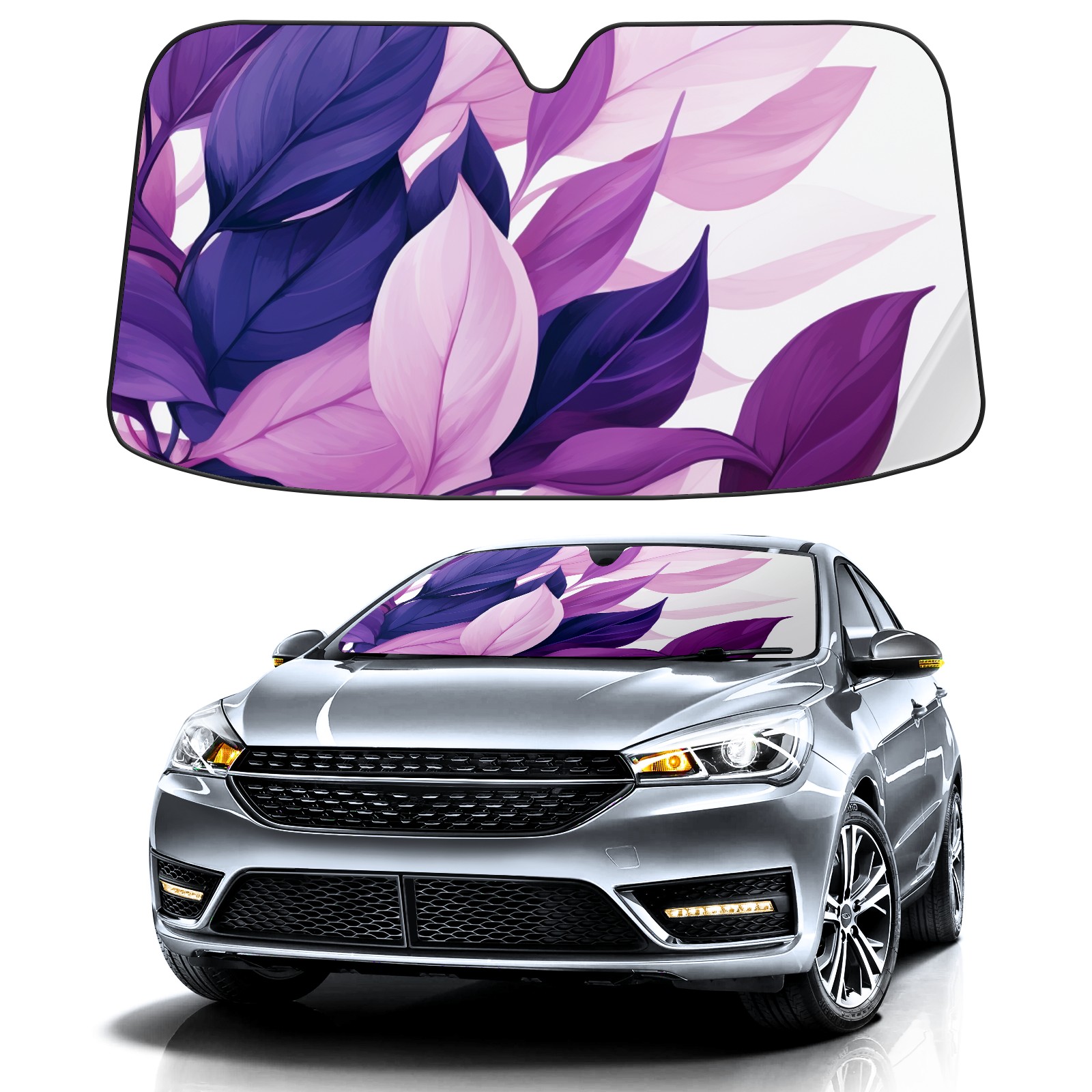 Car Windshield Sun Shade For Front Window Purple Leaf Foldable Vehicle ...