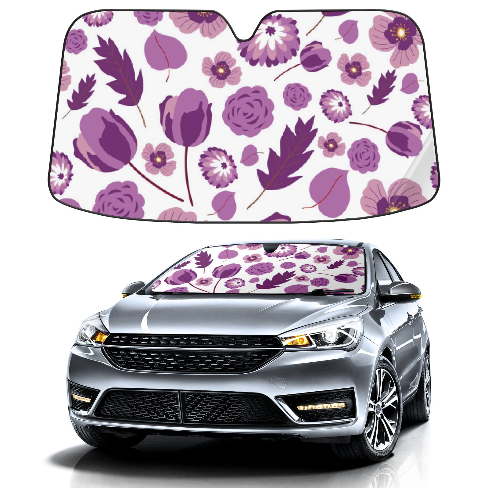Car Windshield Sun Shade For Front Window Purple Petal Leaf Foldable ...