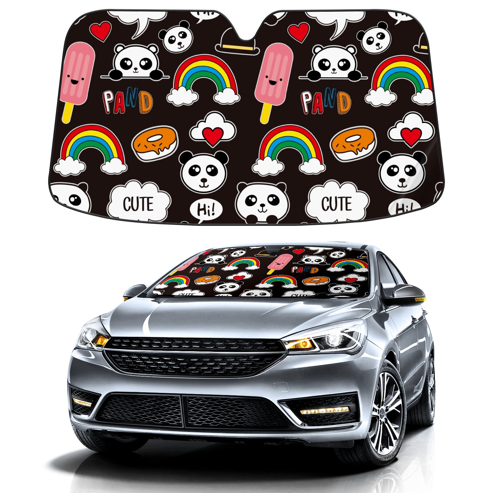 Car Windshield Sun Shade For Front Window Rainbow Panda Foldable ...