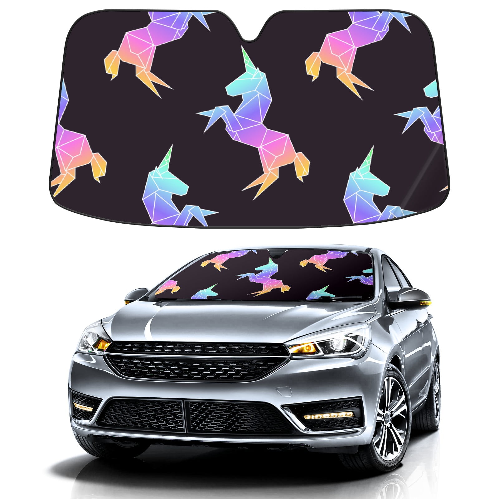 Car Windshield Sun Shade For Front Window Rainbow Unicorn Foldable Vehicle Windshield Car Sun ...