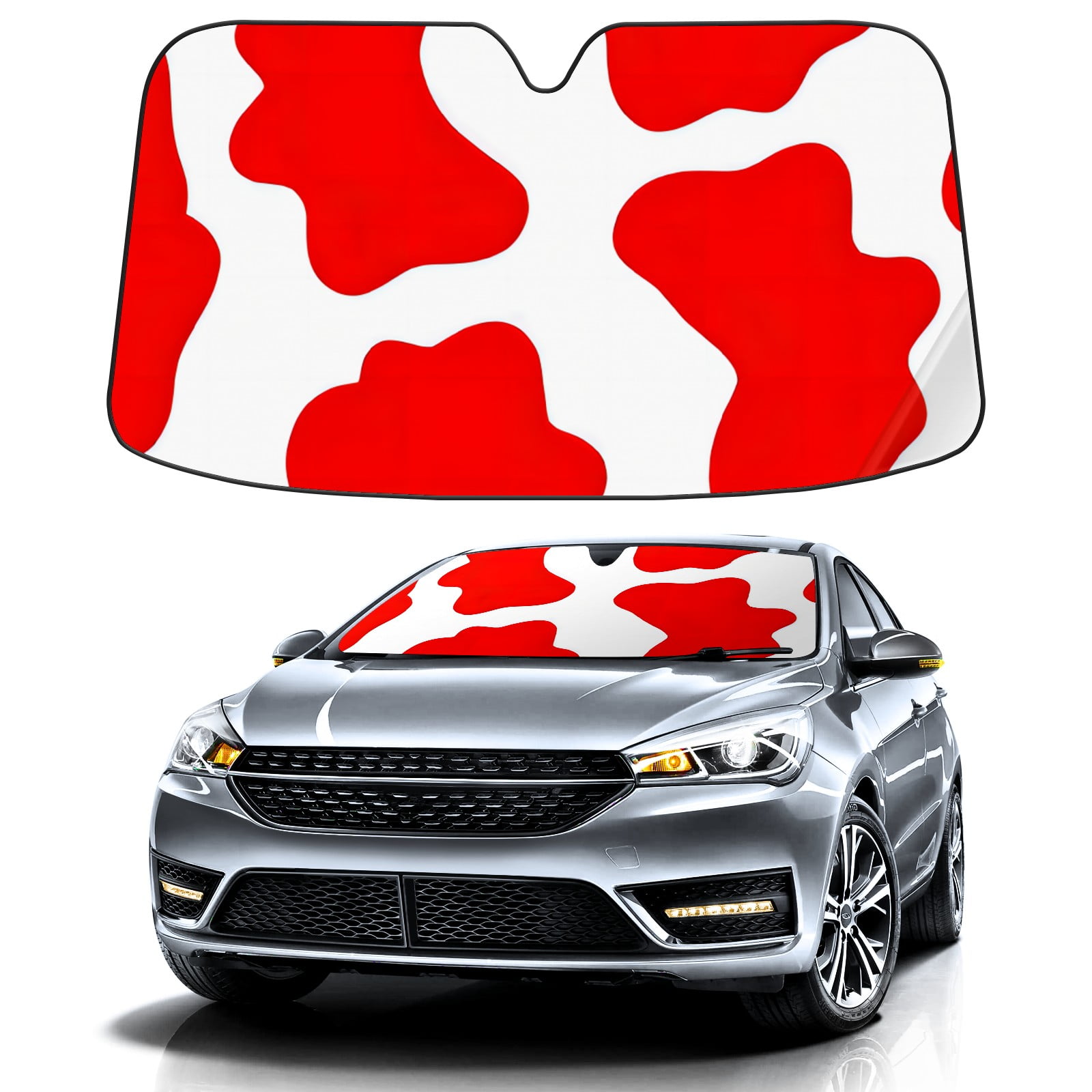 Car Windshield Sun Shade For Front Window Red Cow Texture Foldable ...