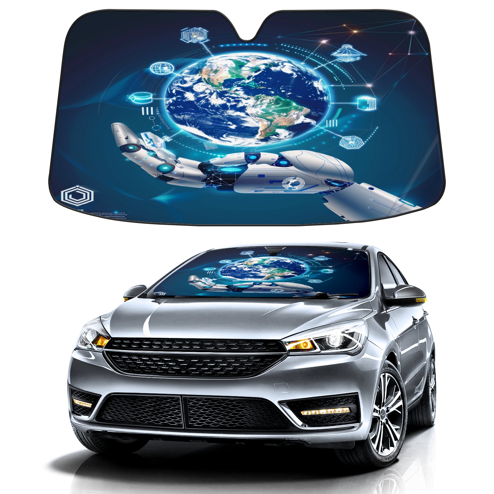 Car Windshield Sun Shade For Front Window Robot Earth (2) Foldable ...