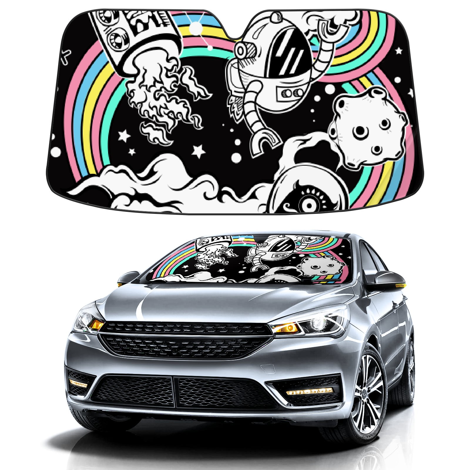 Car Windshield Sun Shade For Front Window Robot Rainbow Foldable ...