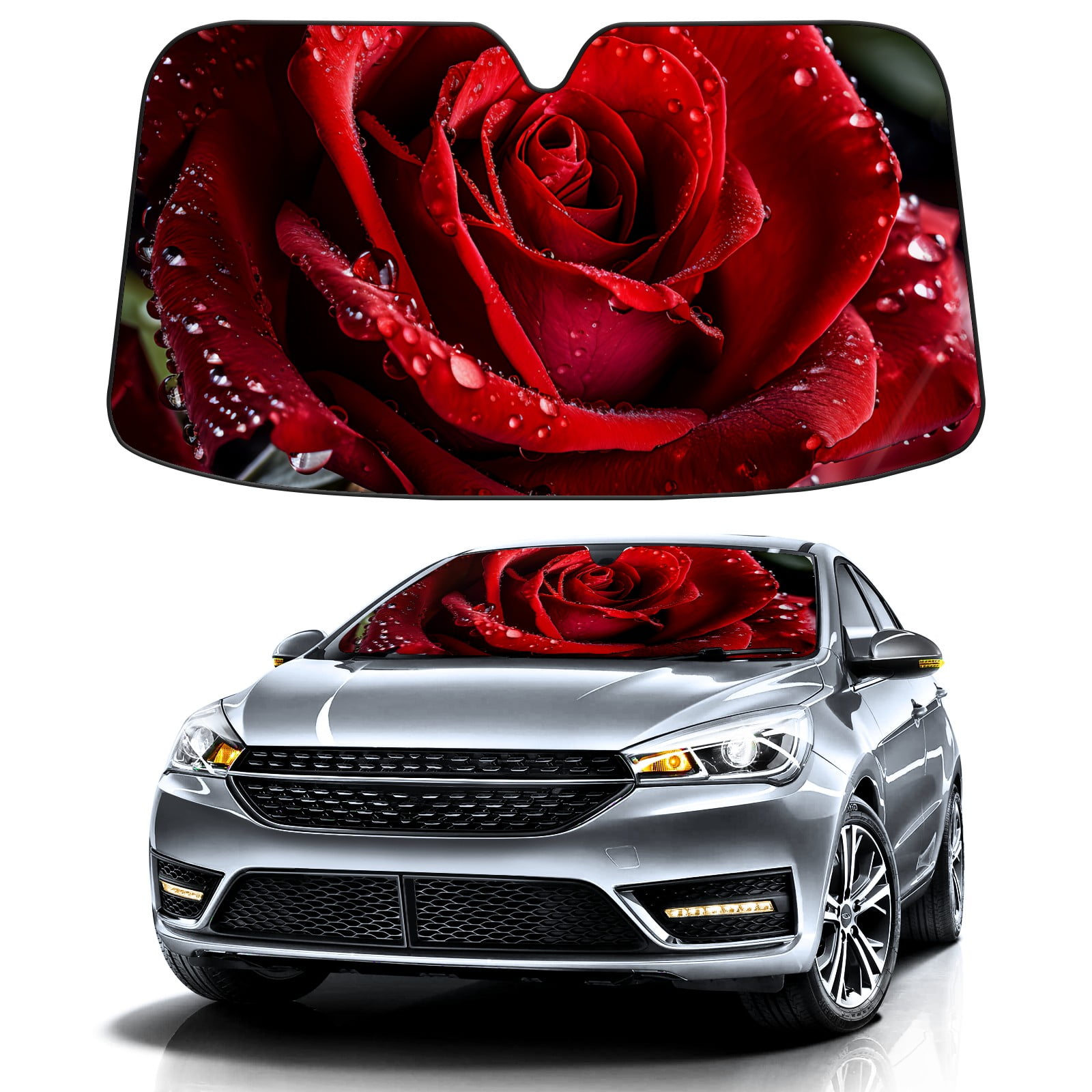 Car Windshield Sun Shade For Front Window Rose Foldable Vehicle ...