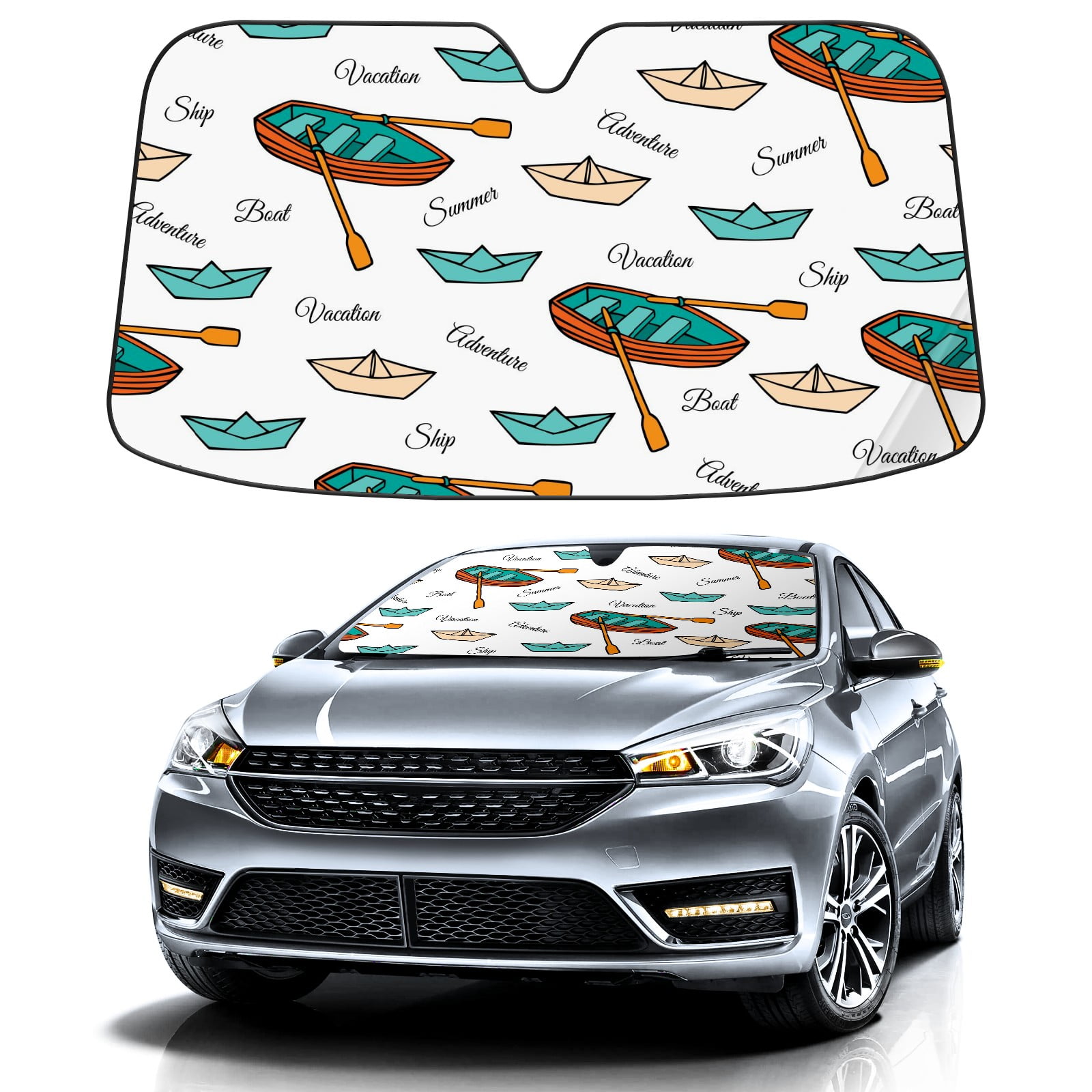 Car Windshield Sun Shade For Front Window Rowing Paper Boats Foldable ...