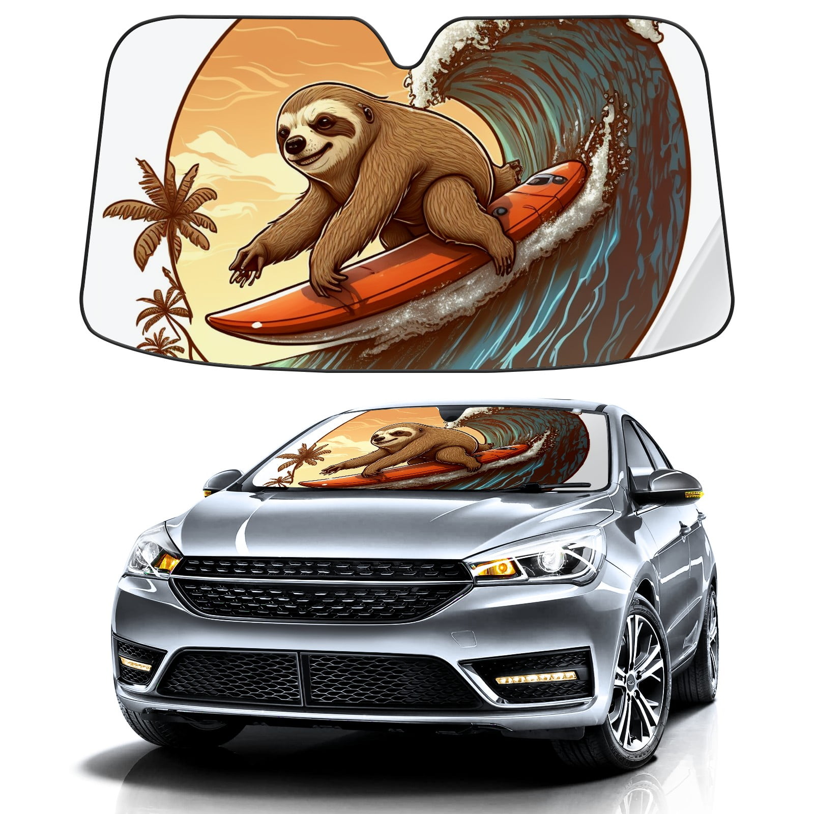 Car Windshield Sun Shade For Front Window Sloth Surfing Foldable ...