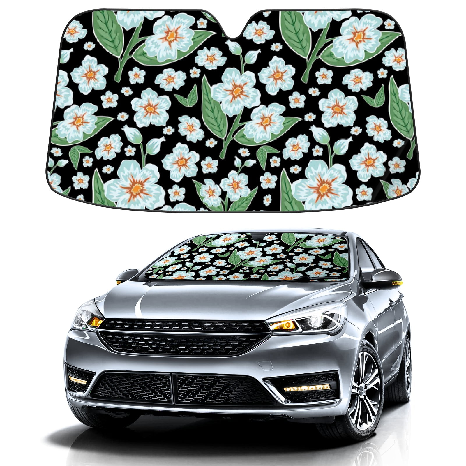 Car Windshield Sun Shade For Front Window Small White Flowers On A ...