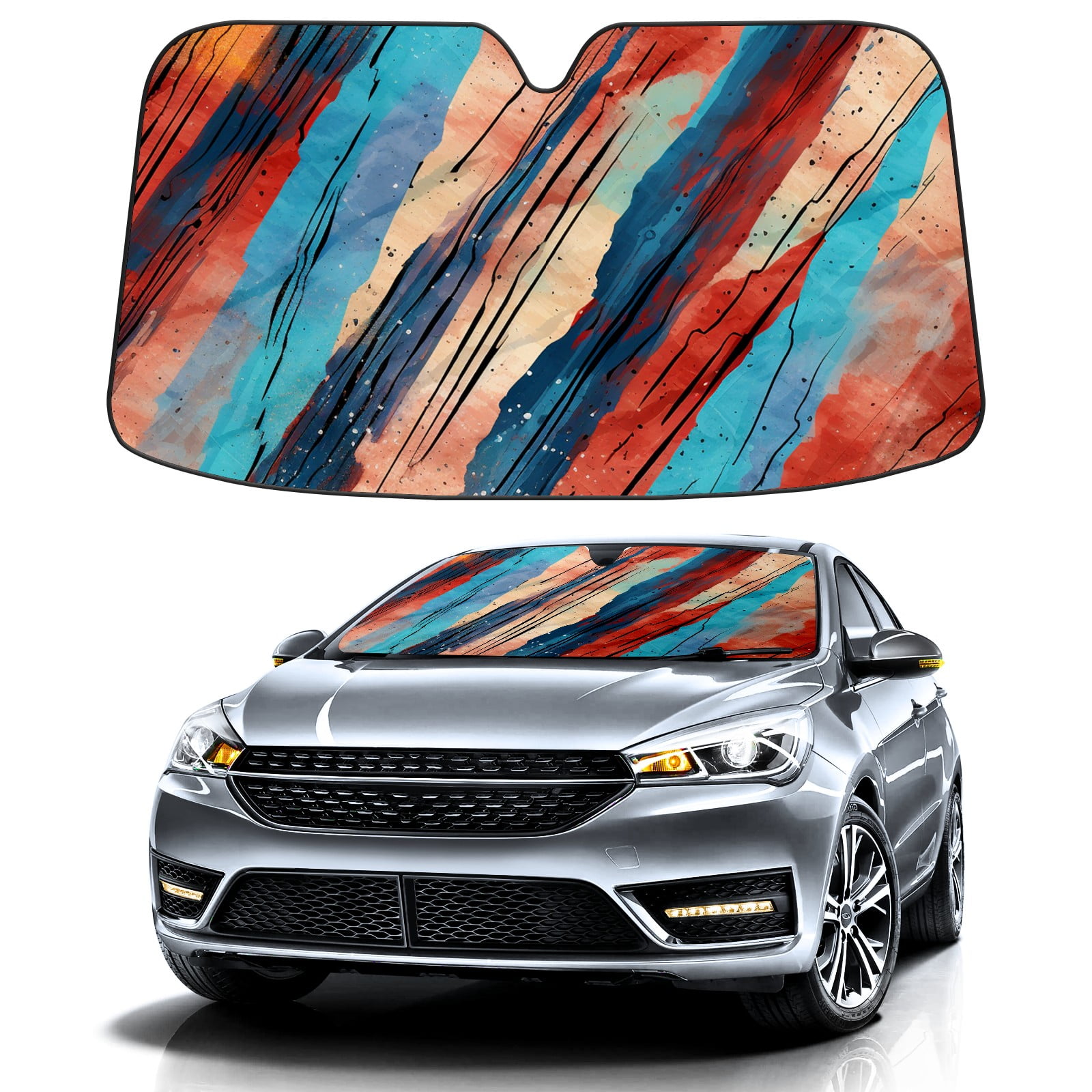 Car Windshield Sun Shade For Front Window Stripe Foldable Vehicle ...