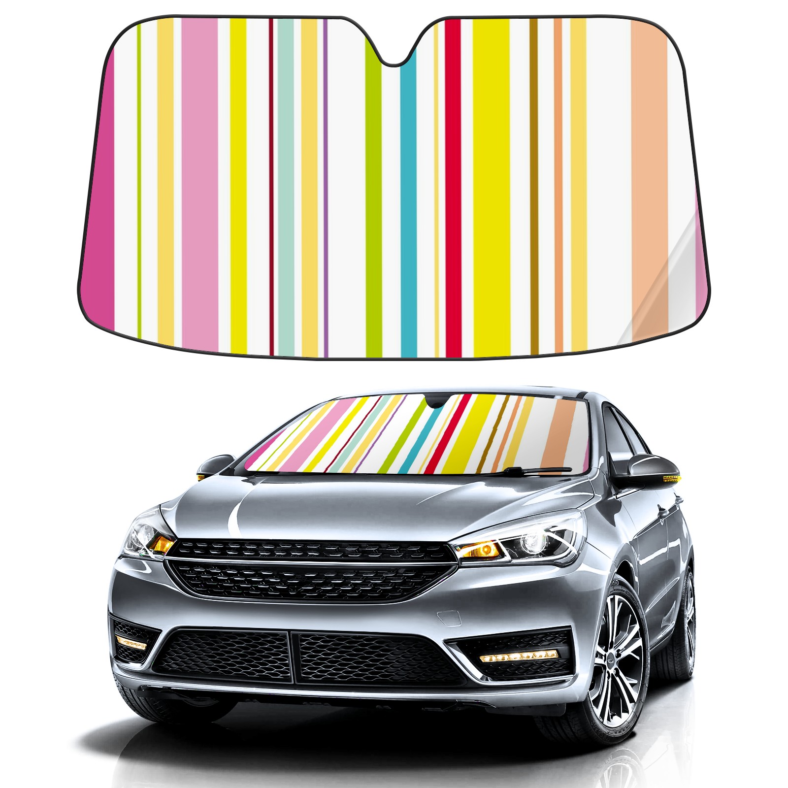 Car Windshield Sun Shade For Front Window Stripe Foldable Vehicle ...