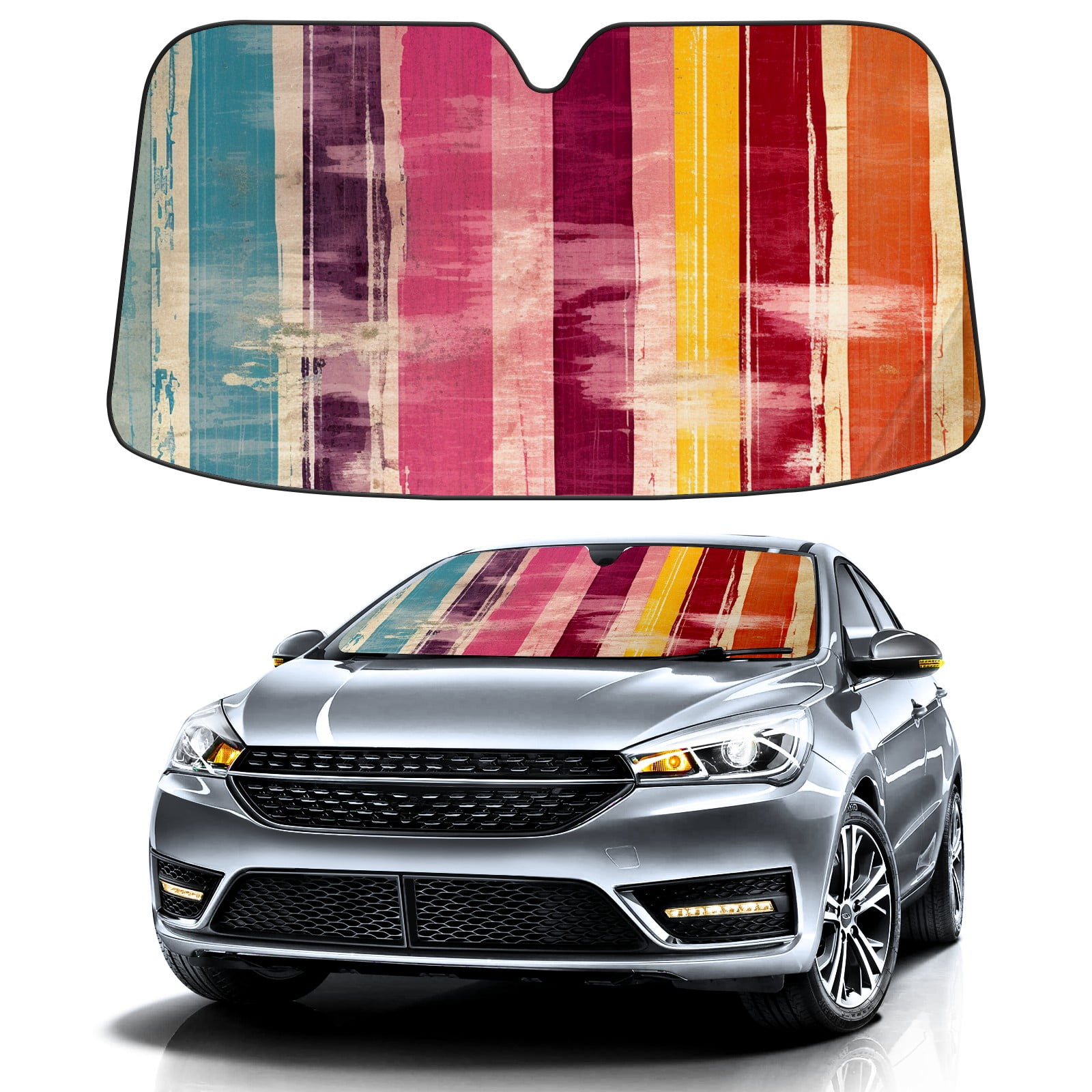 Car Windshield Sun Shade For Front Window Stripe Foldable Vehicle ...