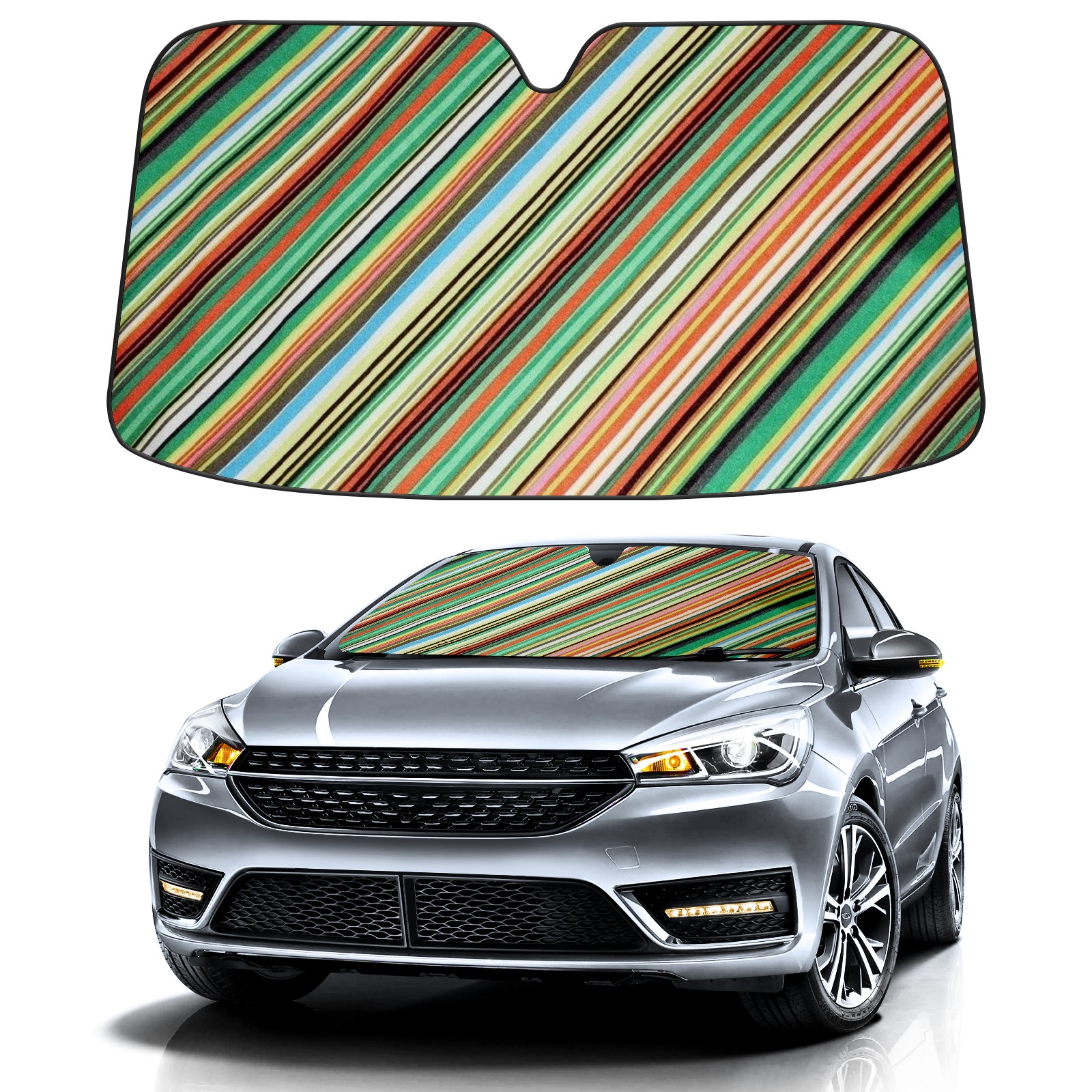 Car Windshield Sun Shade For Front Window Stripe Foldable Vehicle ...
