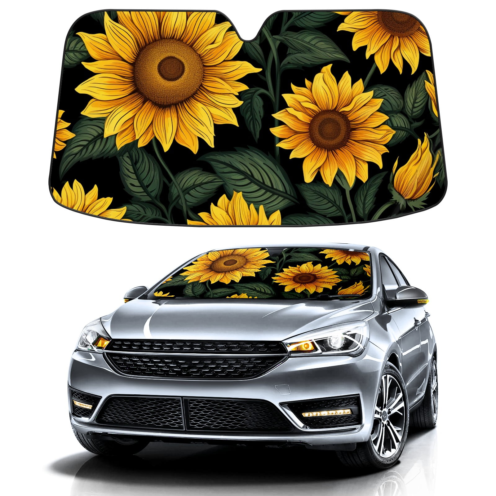 Car Windshield Sun Shade For Front Window Sunflowers Foldable Vehicle ...