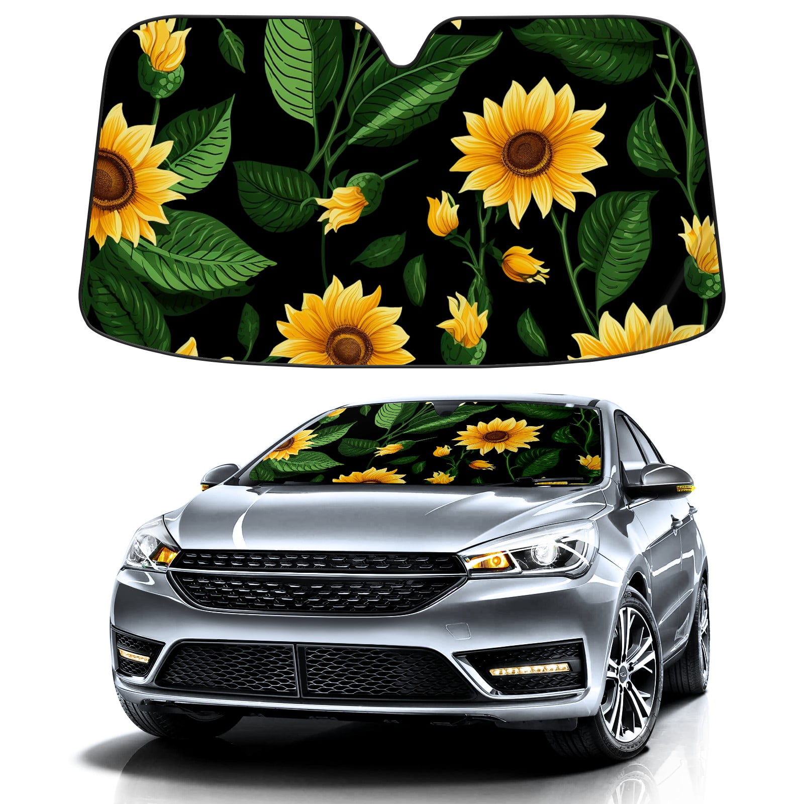 Car Windshield Sun Shade For Front Window Sunflowers Foldable Vehicle ...