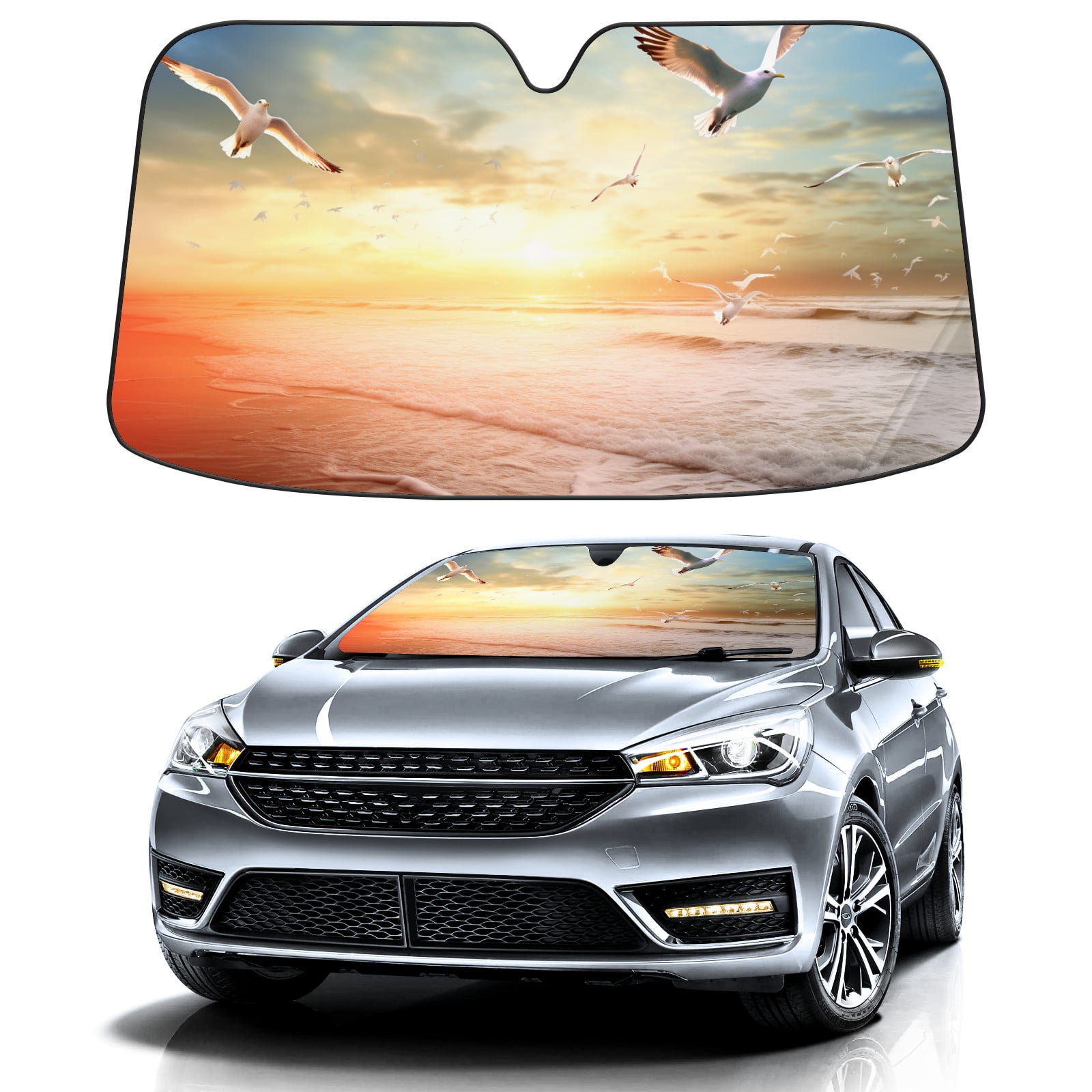Car Windshield Sun Shade For Front Window Sunrise Seagulls Flying ...
