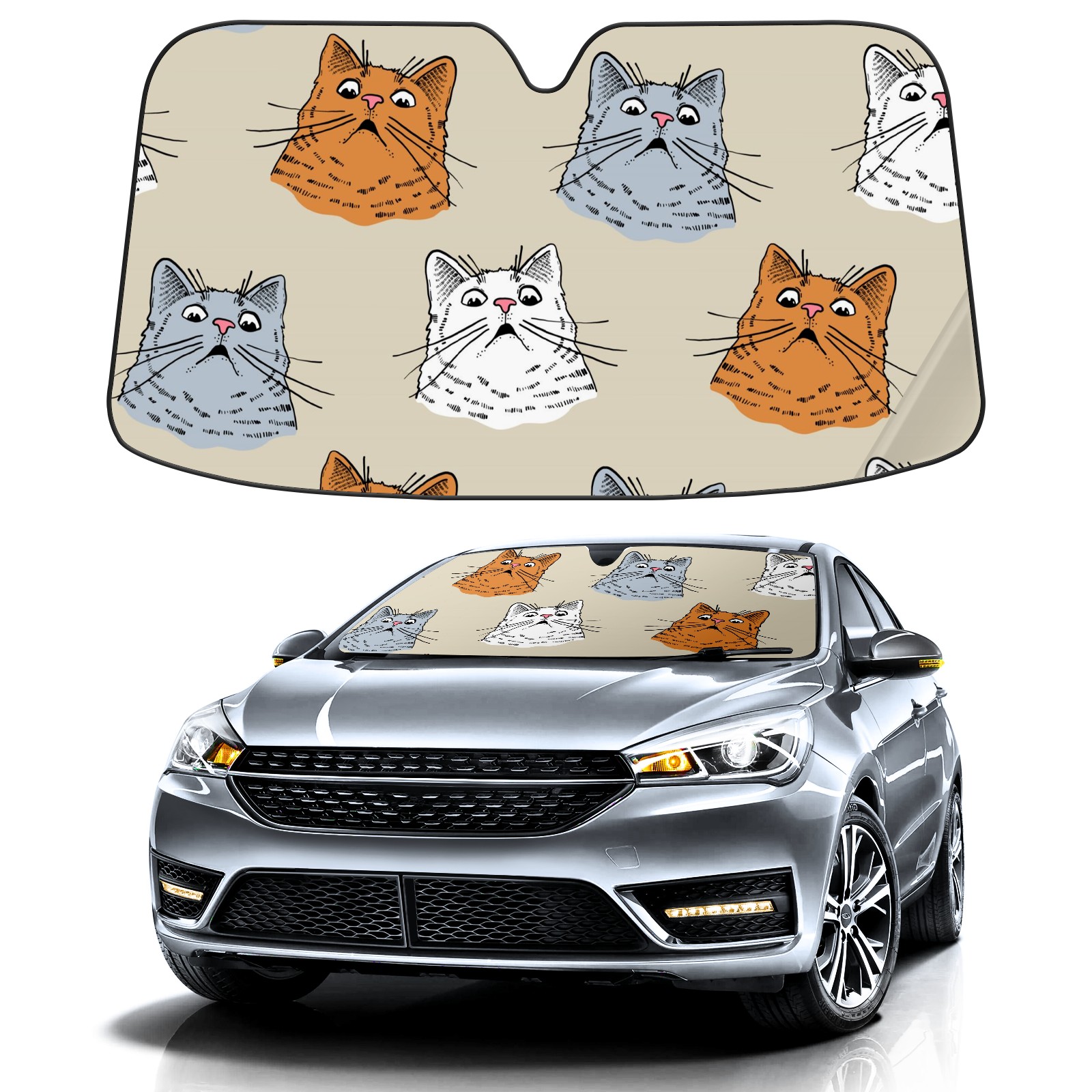 Car Windshield Sun Shade For Front Window Surprised Cat Head Foldable ...