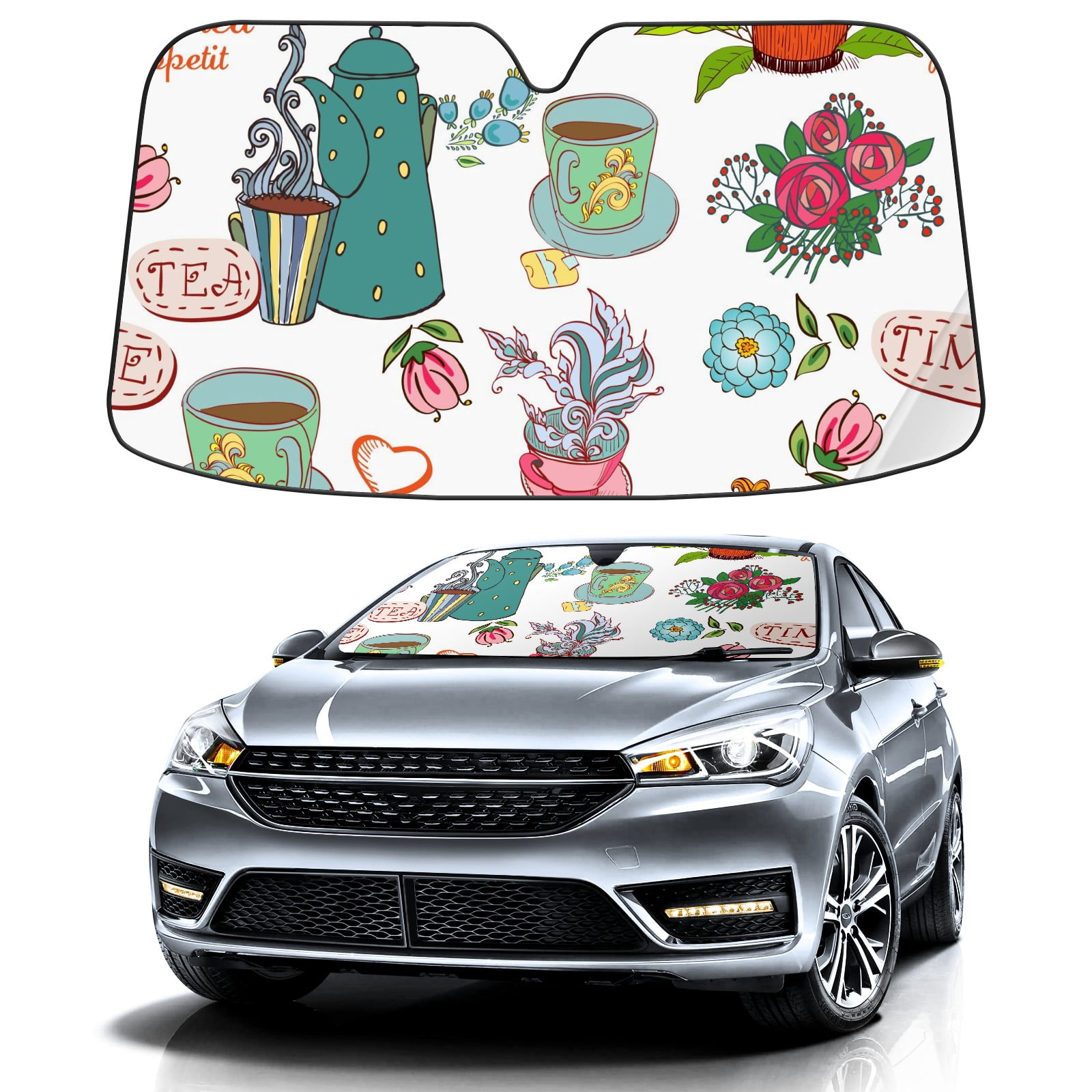 Car Windshield Sun Shade For Front Window Tea-seamless-vector Foldable ...
