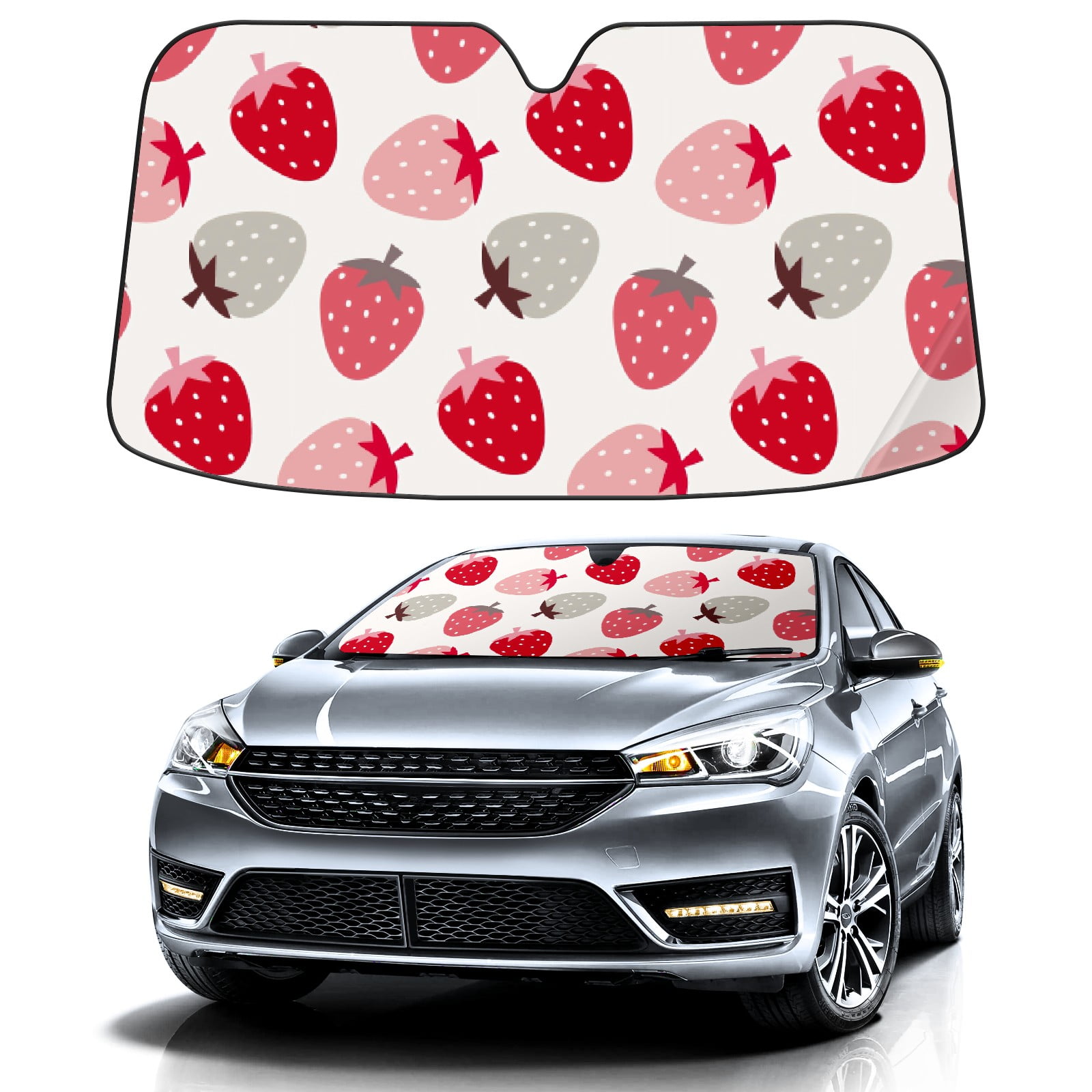 Car Windshield Sun Shade For Front Window Tricolor Strawberry Foldable ...