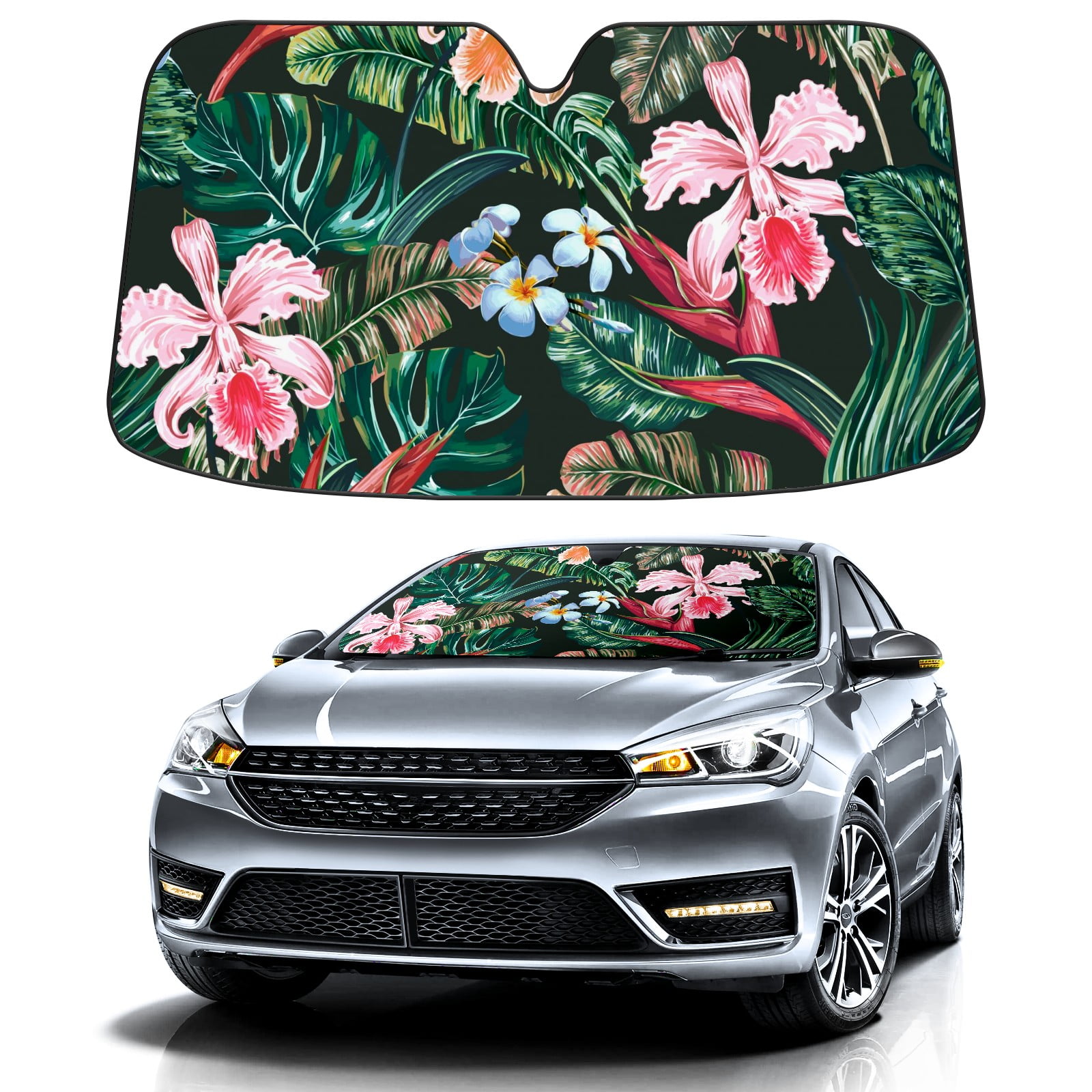 Car Windshield Sun Shade For Front Window Tropical Exotic Flower Palm ...