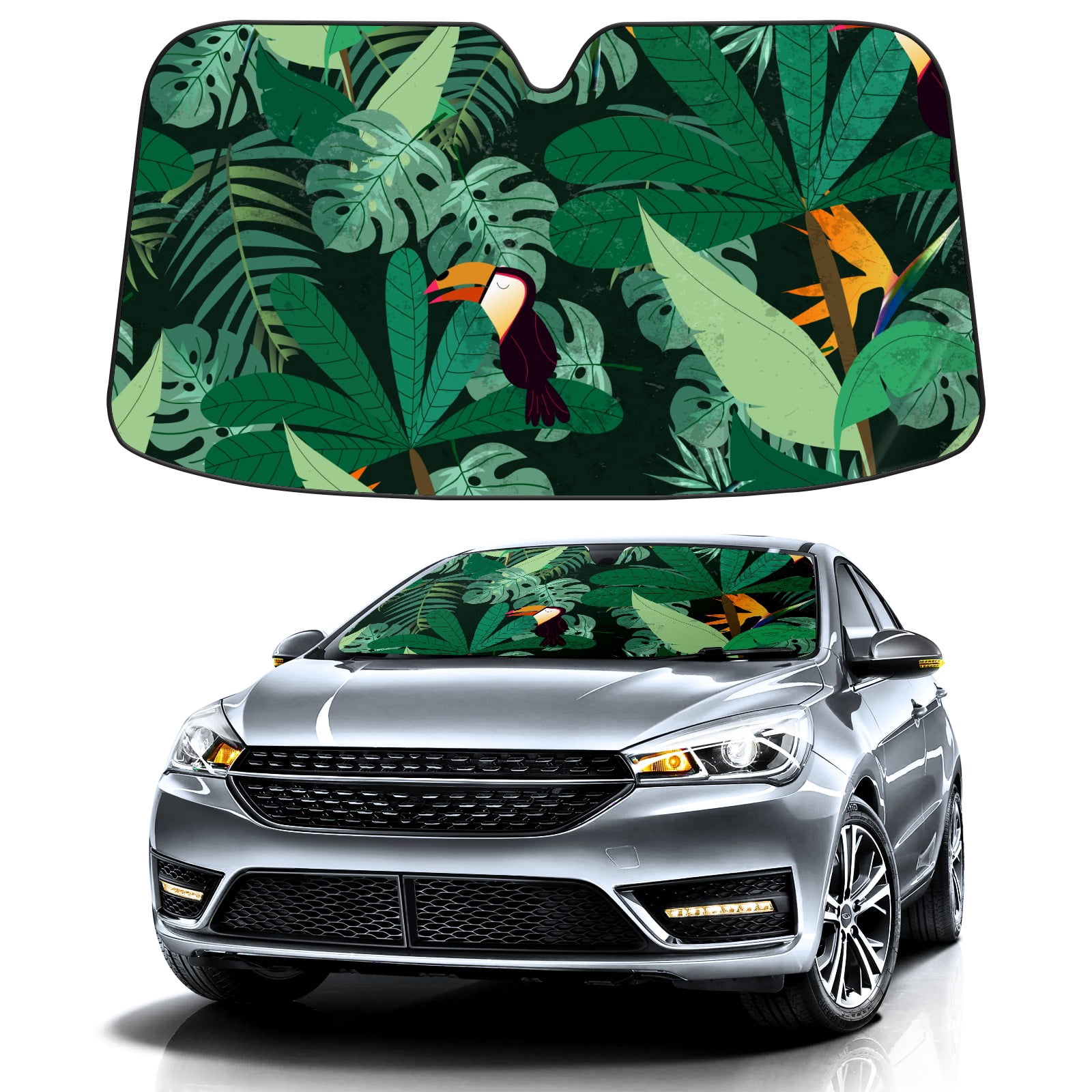 Car Windshield Sun Shade For Front Window Tropical Leaves Foldable ...
